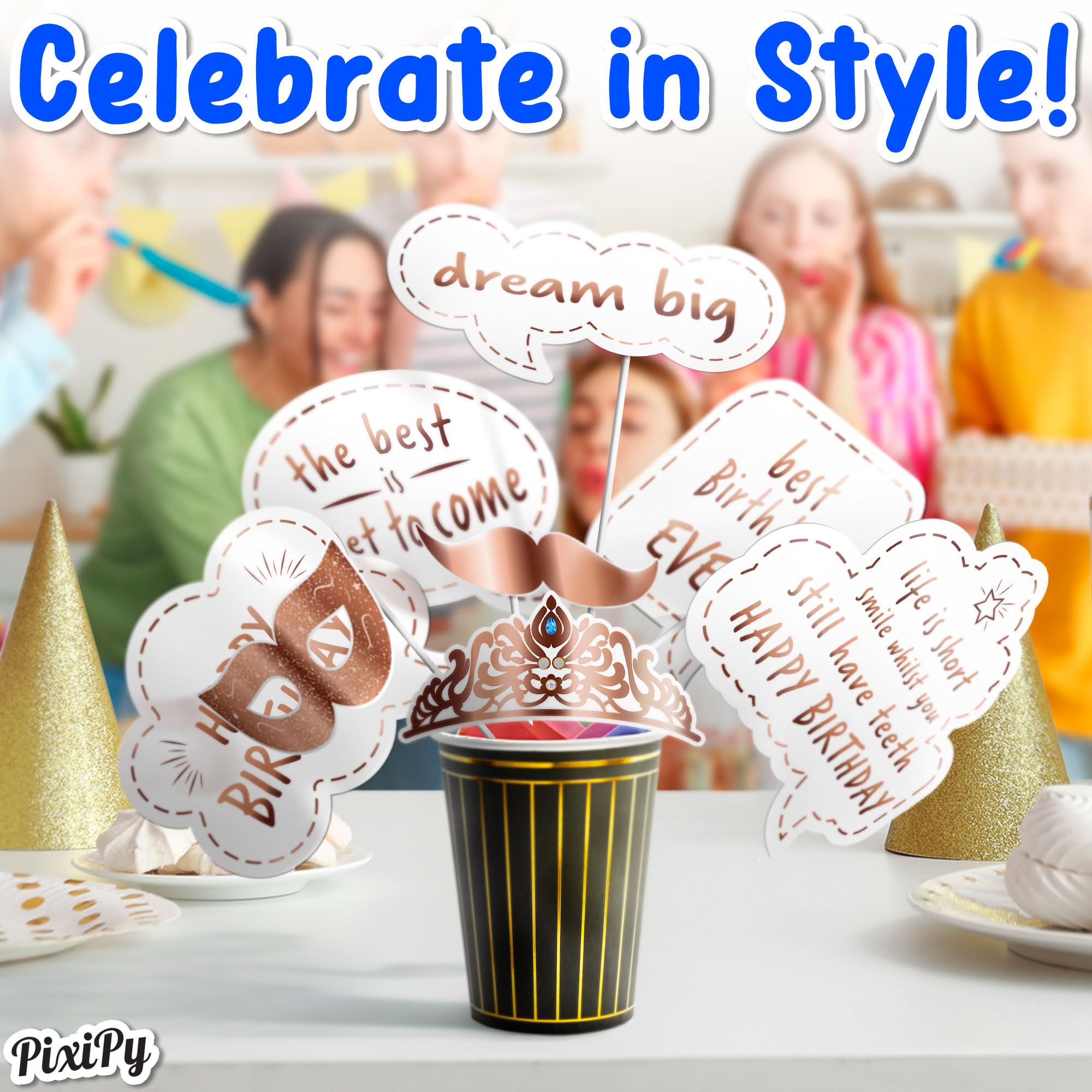 Mua Premium Birthday Photo Booth Props Kit, 27 White & Rose Gold Party ...