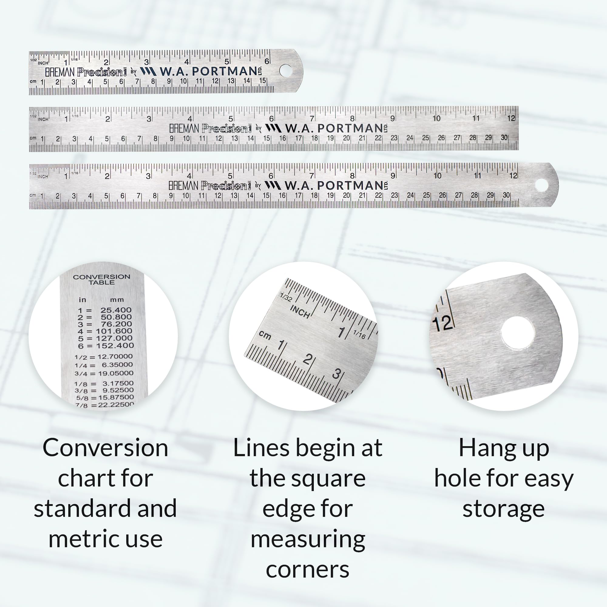 Mua Breman Precision Metal Ruler Set – 3-Pack Stainless Steel Metric ...