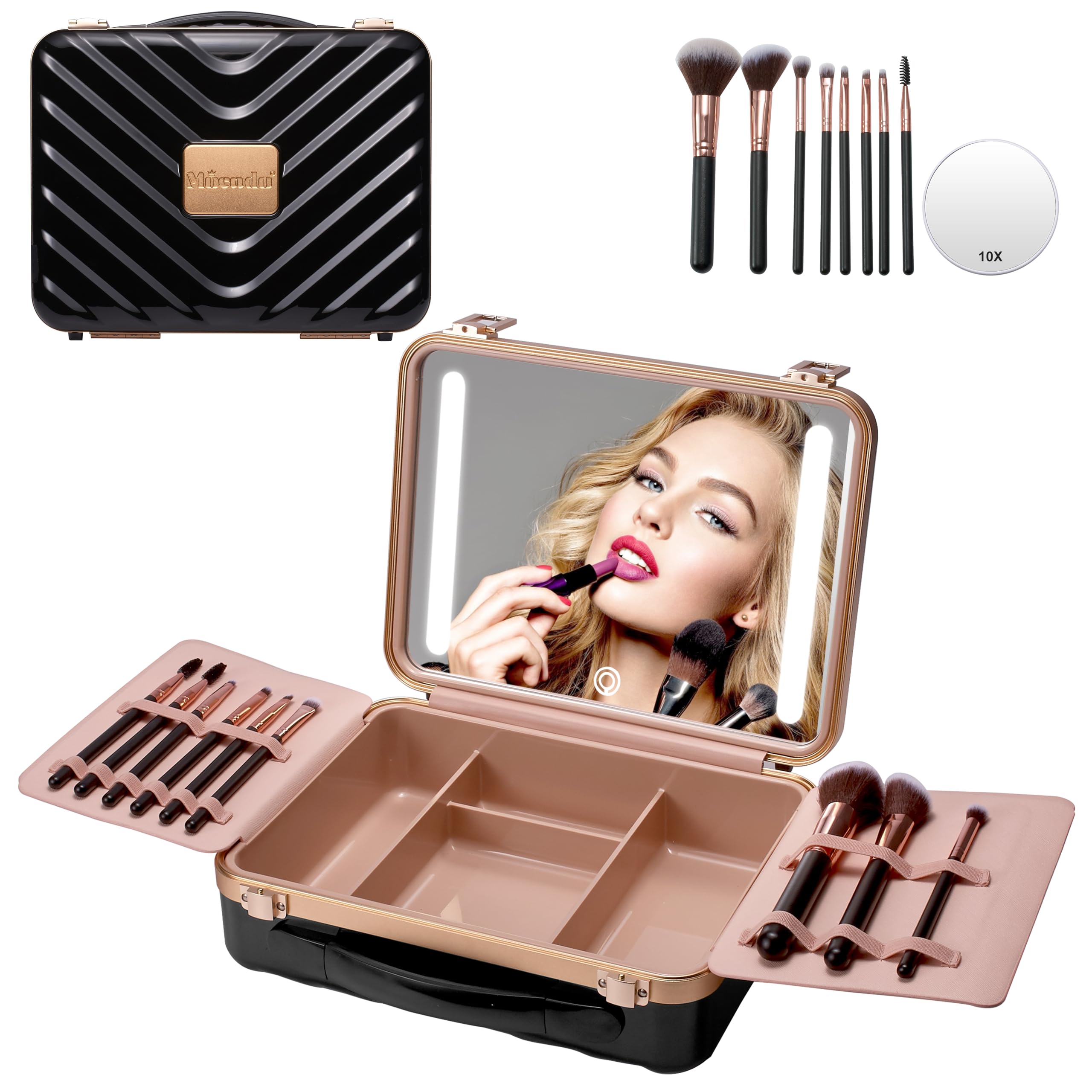 Mocado Travel Makeup Case with Lighted Mirror, Makeup Box with 8 Makeup ...