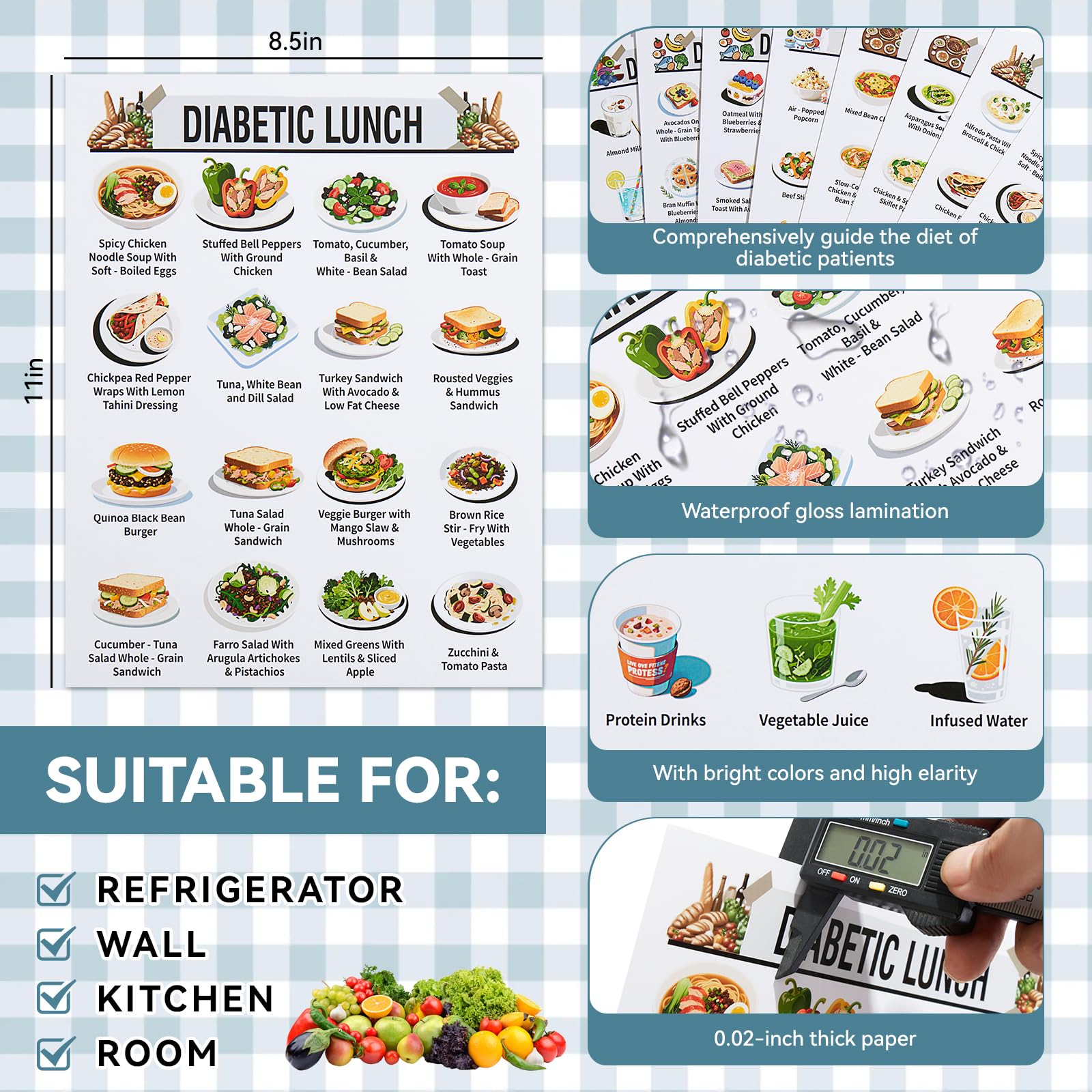 Mua 12 Pcs Diabetes Food List Meal Chart, Low Carb Foods List for Blood ...