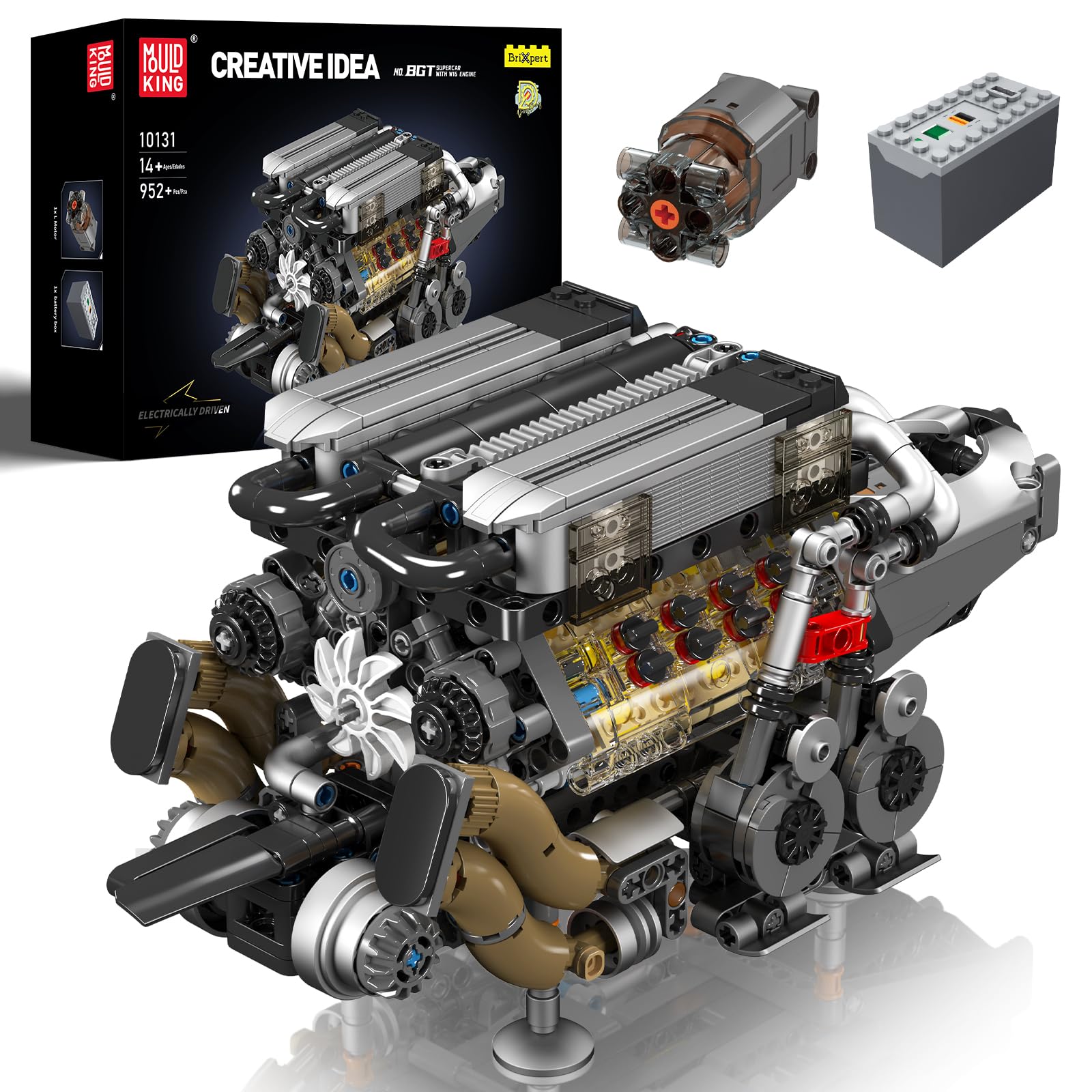 Mould King W16 Engine Building Blocks Set, Combustion Engine Model That ...