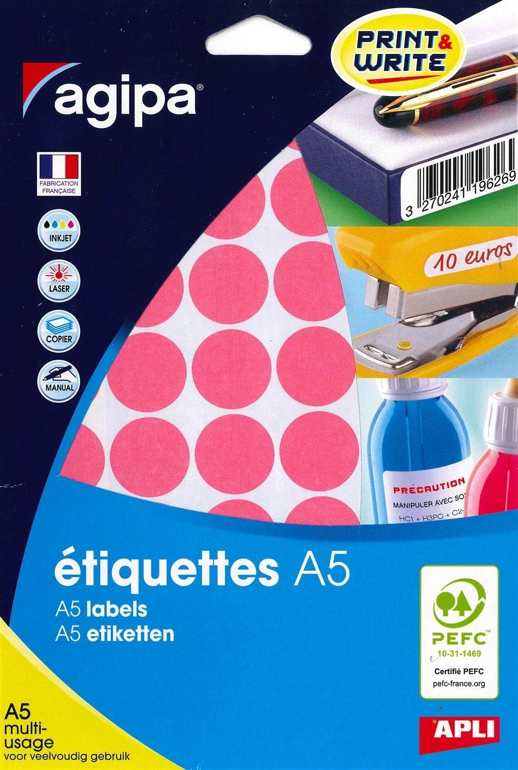 AGIPA Lot de 10 Etuis A5 (10F) de 400 Pastilles Gommettes Rondes 24 mm ...