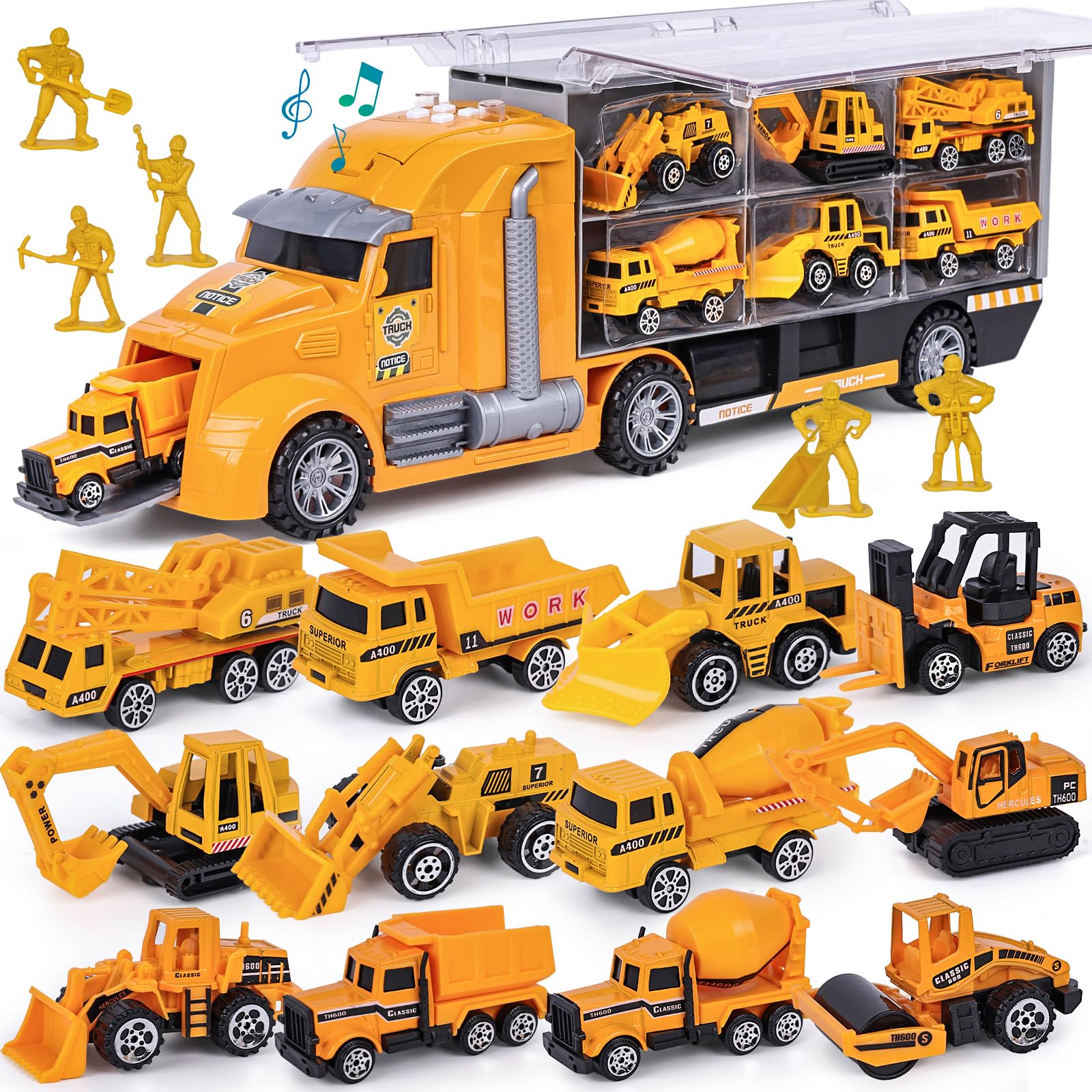 LovesTown Construction Truck Toy Set, 22 in 1 Carrier Truck with Sounds ...