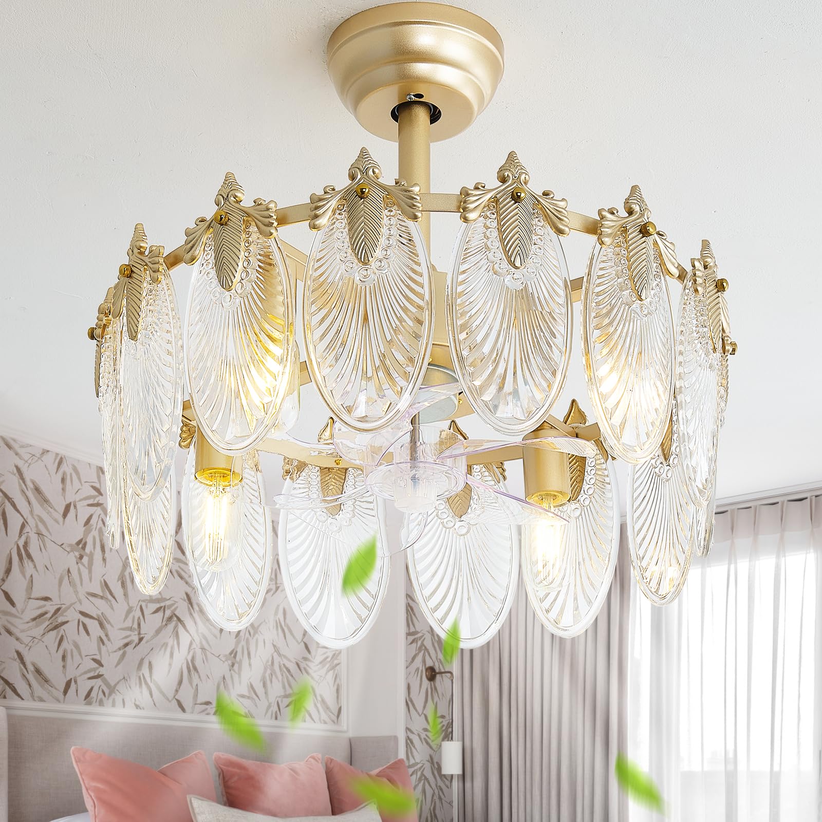 DSYBRI 20 Inch Gold Crystal Fandelier Ceiling Fan with Light, Mid ...