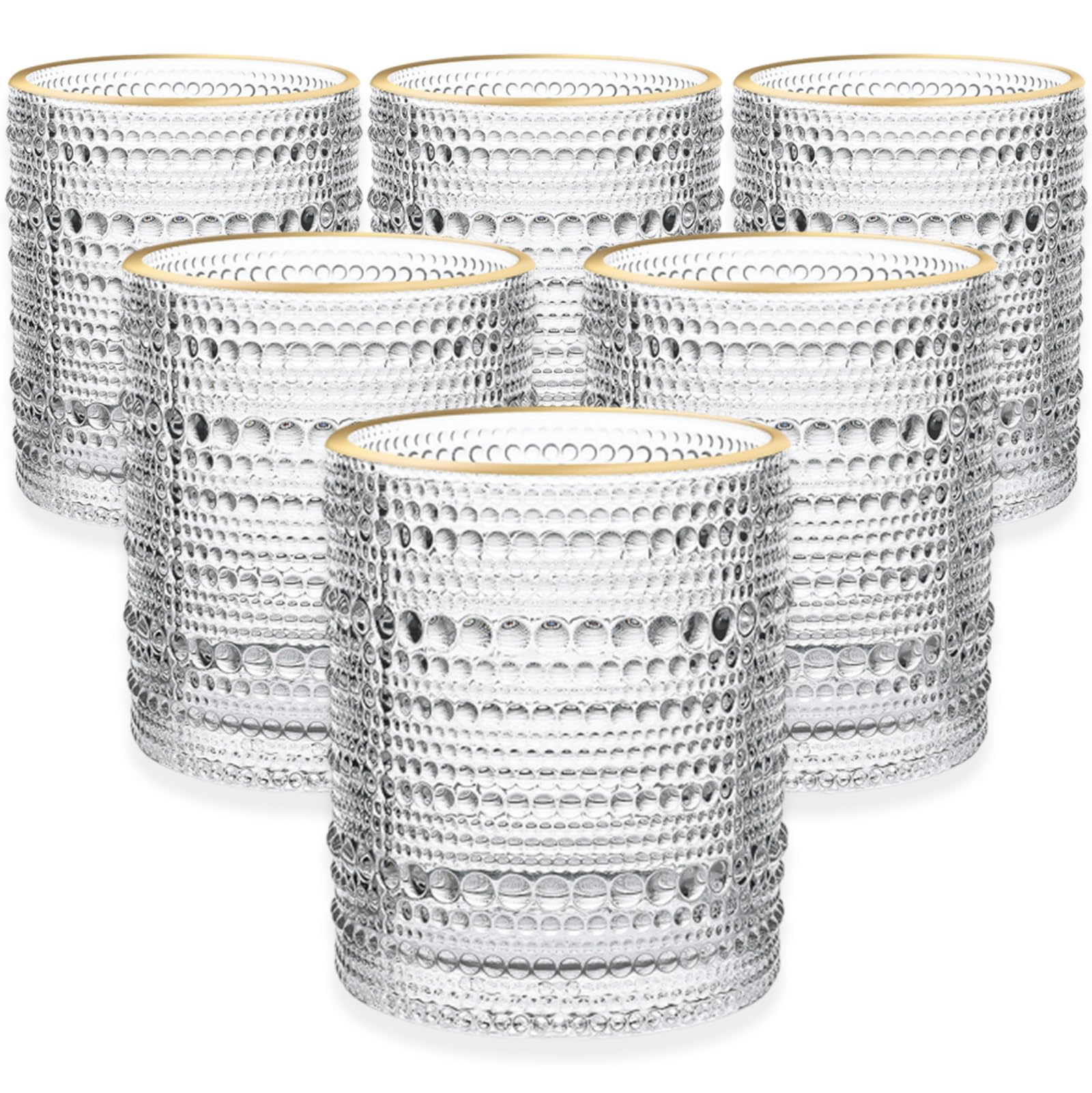 Cheardia 6 Pack Clear Hobnail Beaded Drinking Glasses with Gold Trim ...