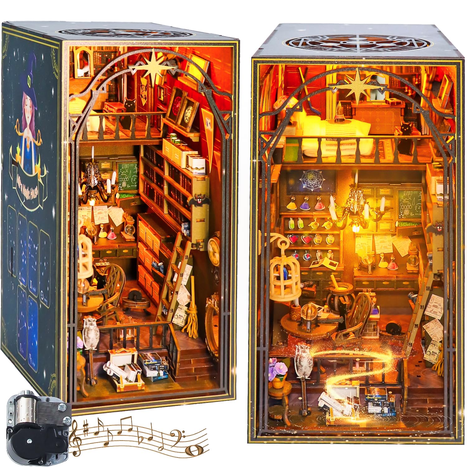 DIY Book Nook Kit, SMILESSKIDDO 3D Wooden Puzzles Magic House with Gear ...