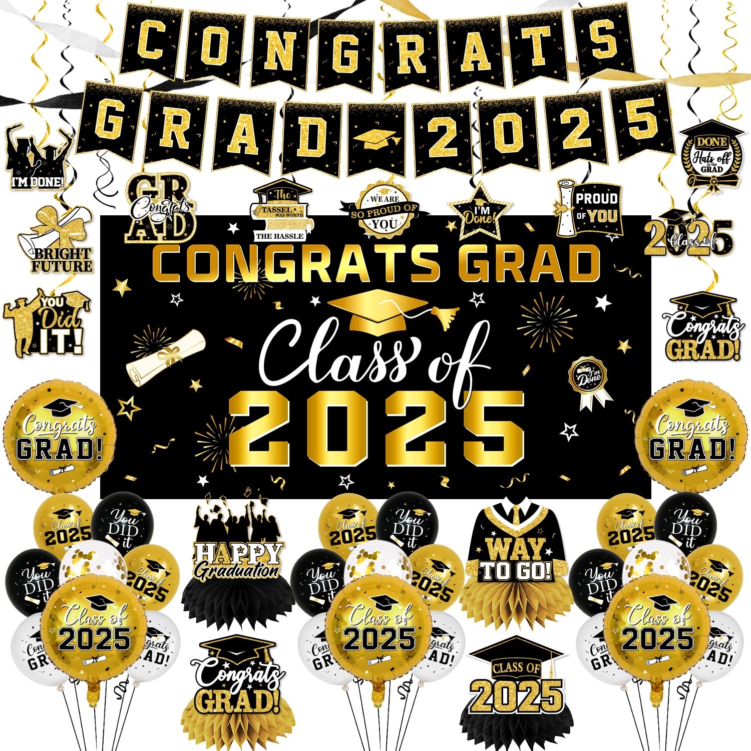 2025 Graduation Decorations-Class of 2025 Decorations Set with Congrats ...