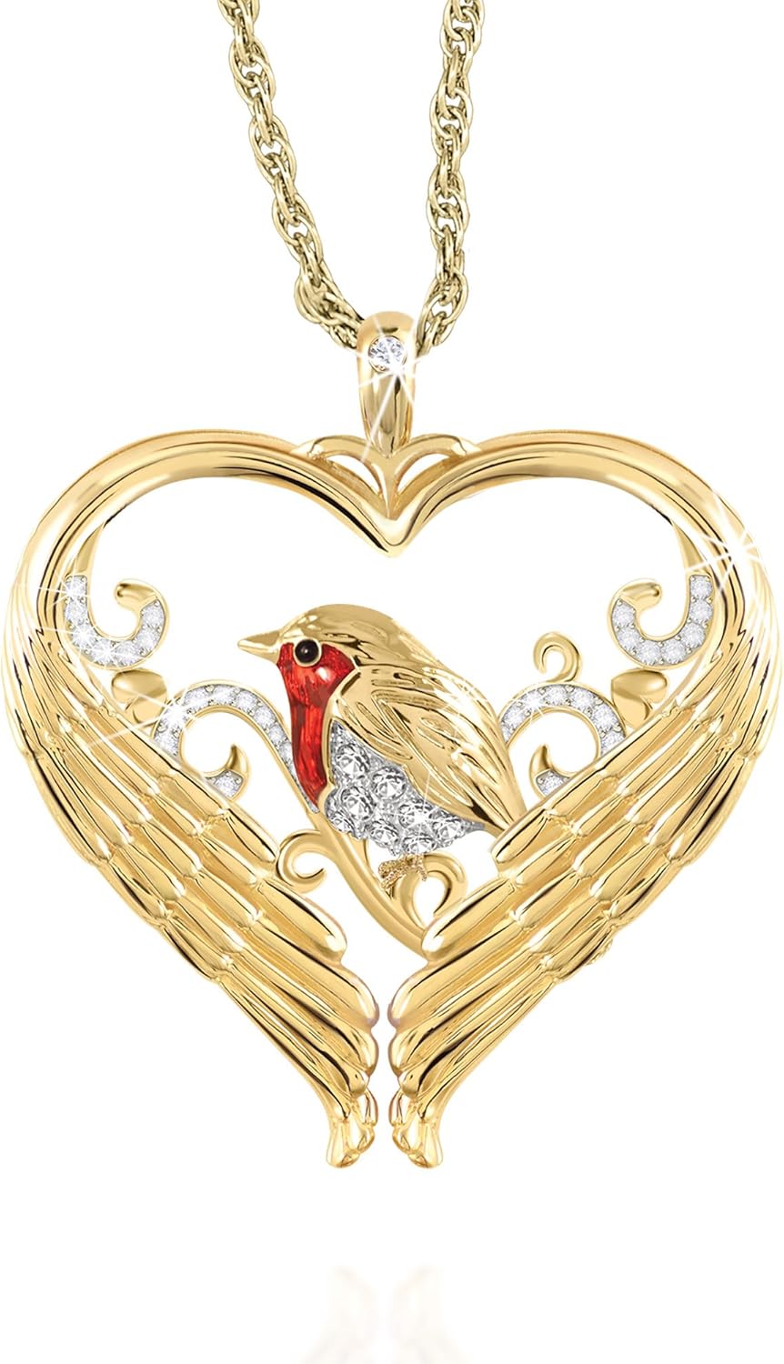 ‘Messenger Of Love’ Robin Diamond Heart Shaped Pendant With Rich 24 ...