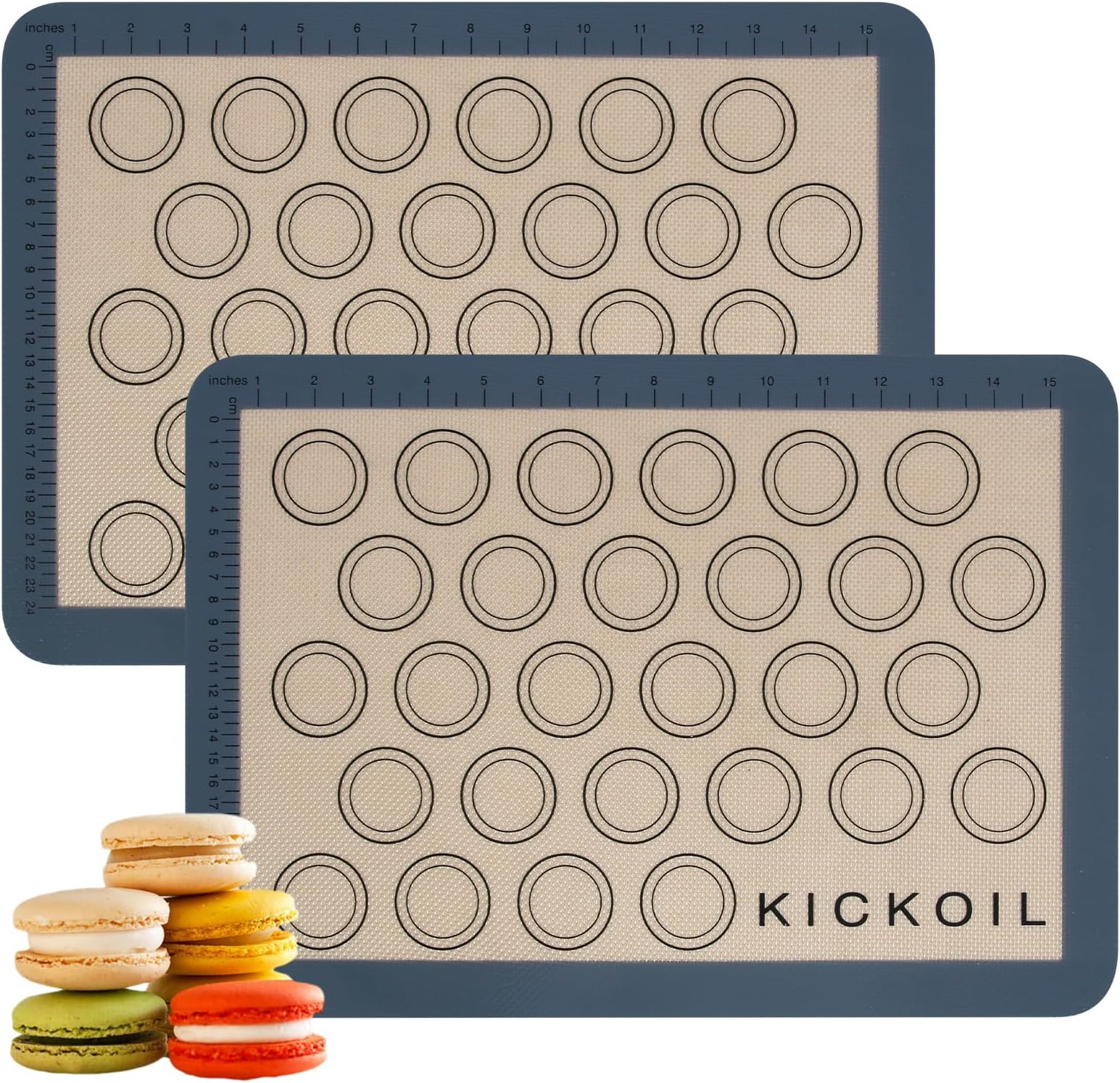 Macaron Silicone Baking Mat Set 2 Half Sheet Grey Non-Stick Reusable Baking Mats Food Grade ...