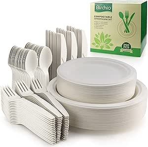 Amazon.com: 250 Piece Biodegradable Paper Plates Set (EXTRA LONG ...