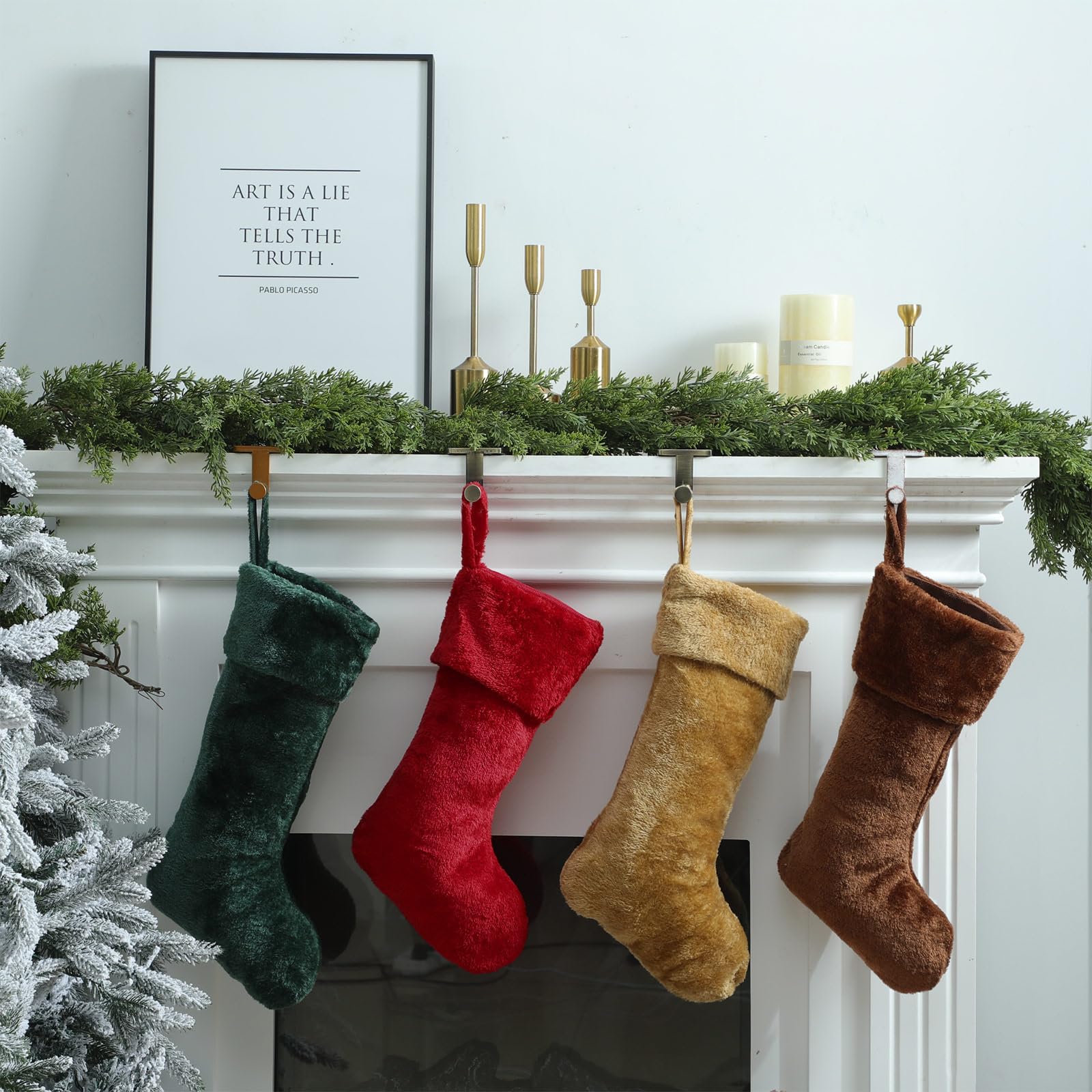 Hoosige 12 Pcs Christmas Stocking 18'' Bulk Thick Plush Fabric Hanging ...
