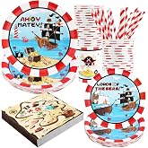 Amazon.com: 96 Pcs Pirate Party Decorations Pirate Plates and Napkins ...