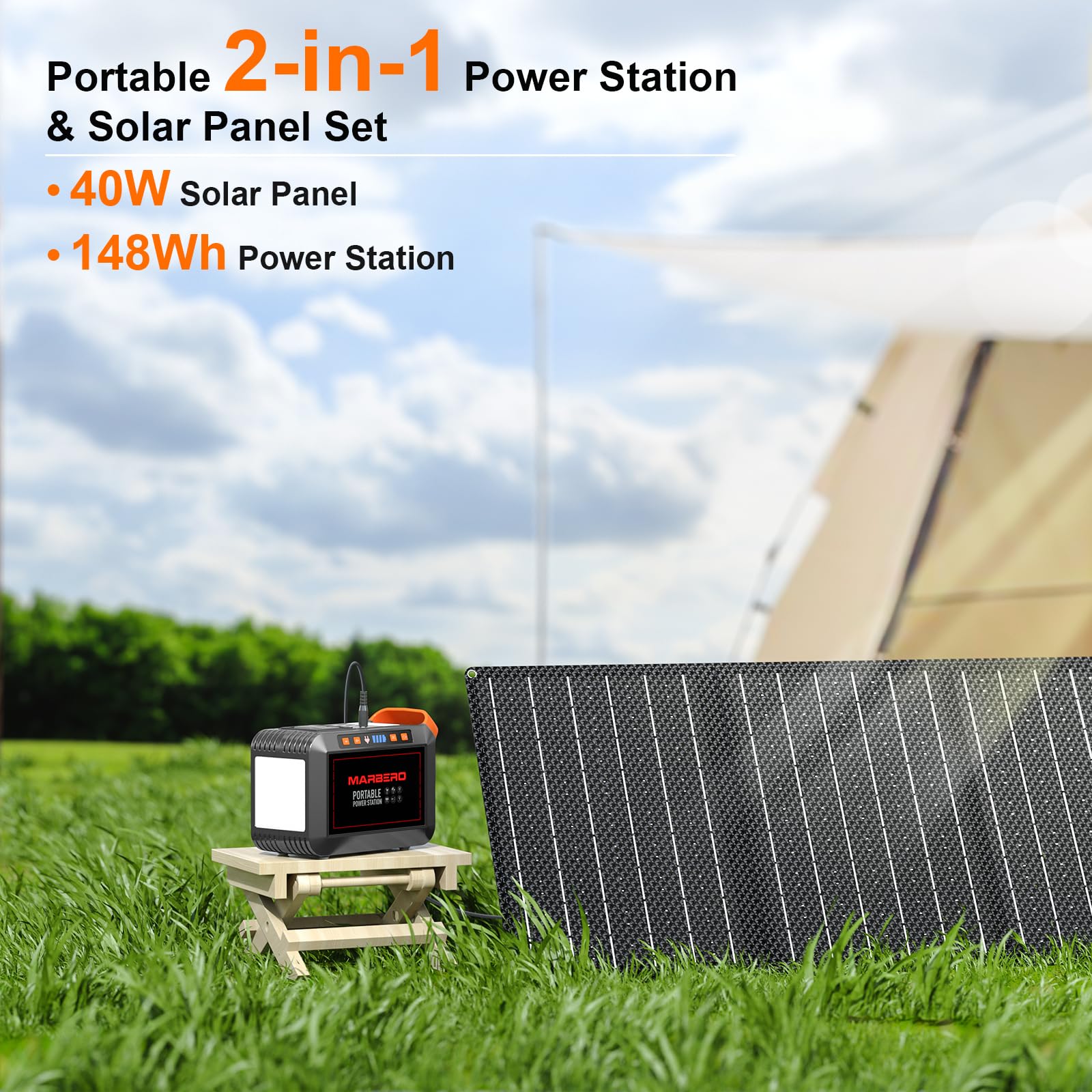 MARBERO 148Wh Solar Generator With Solar Panel Included Portable Power Station 200W With ...
