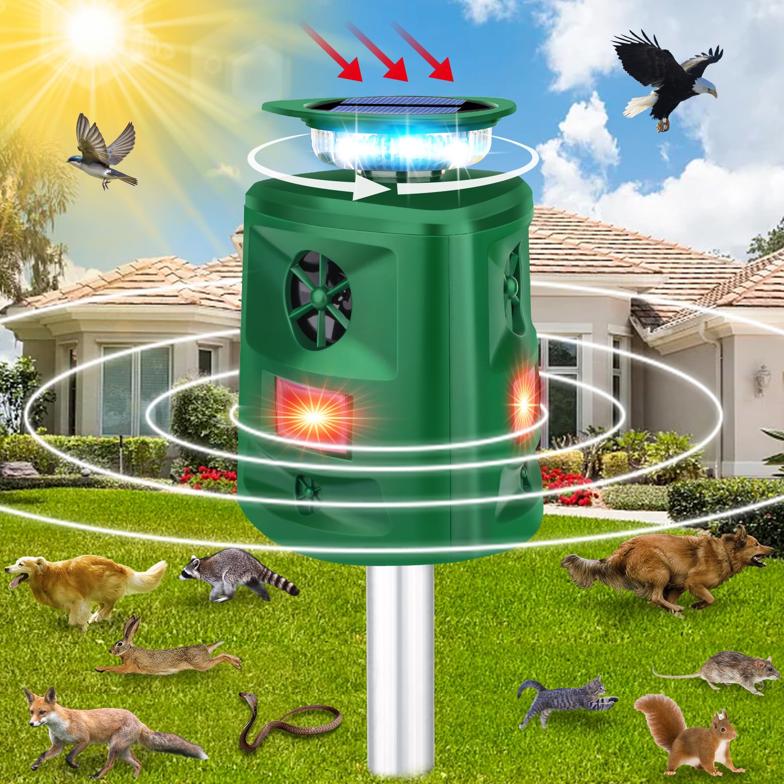 Solar Animal Repeller, 360°Ultrasonic Animal Repeller, Cat Repellent ...
