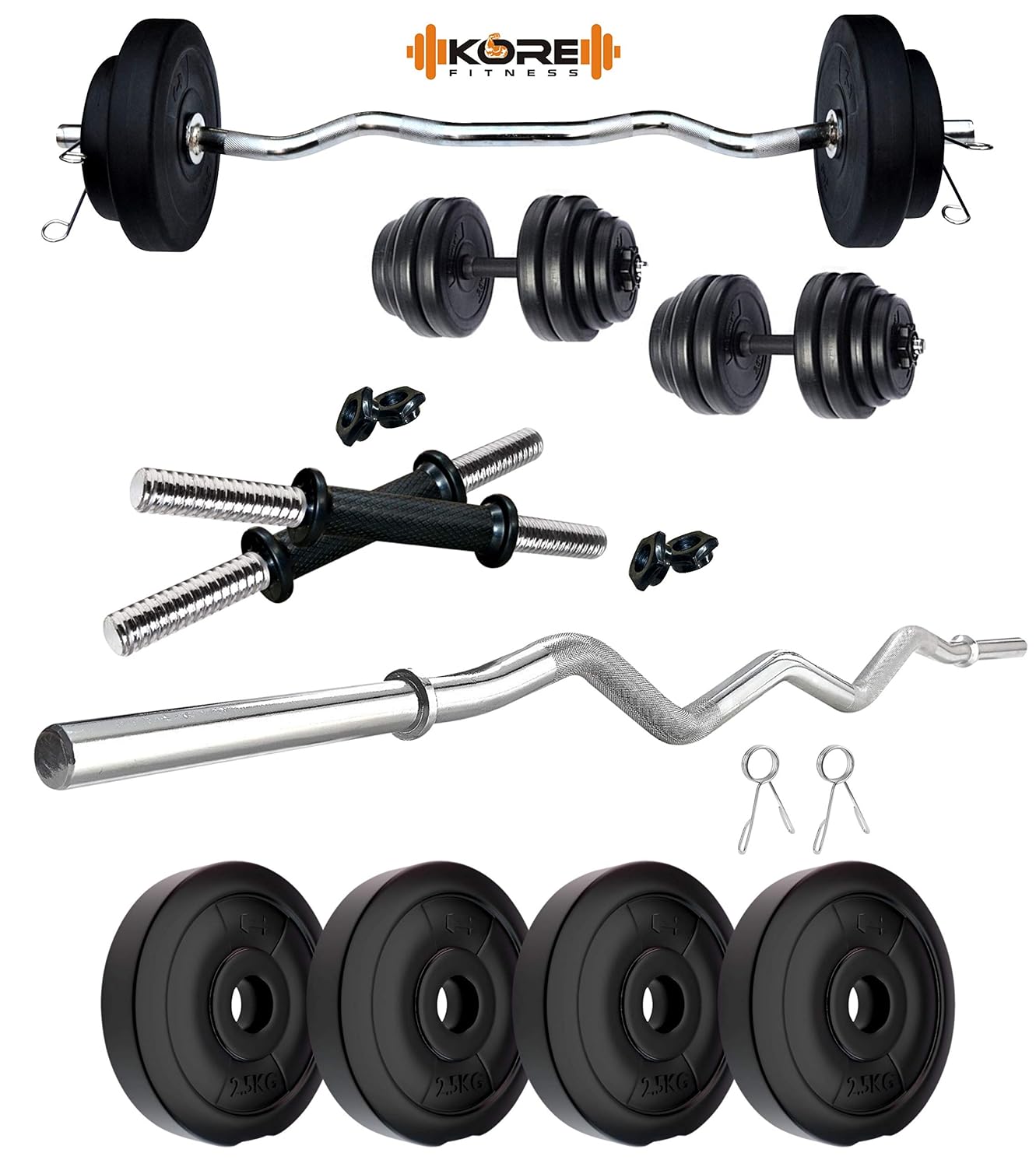Kore PVC 20-50 Kg Home Gym Set with One Plain + One Curl and One Pair ...