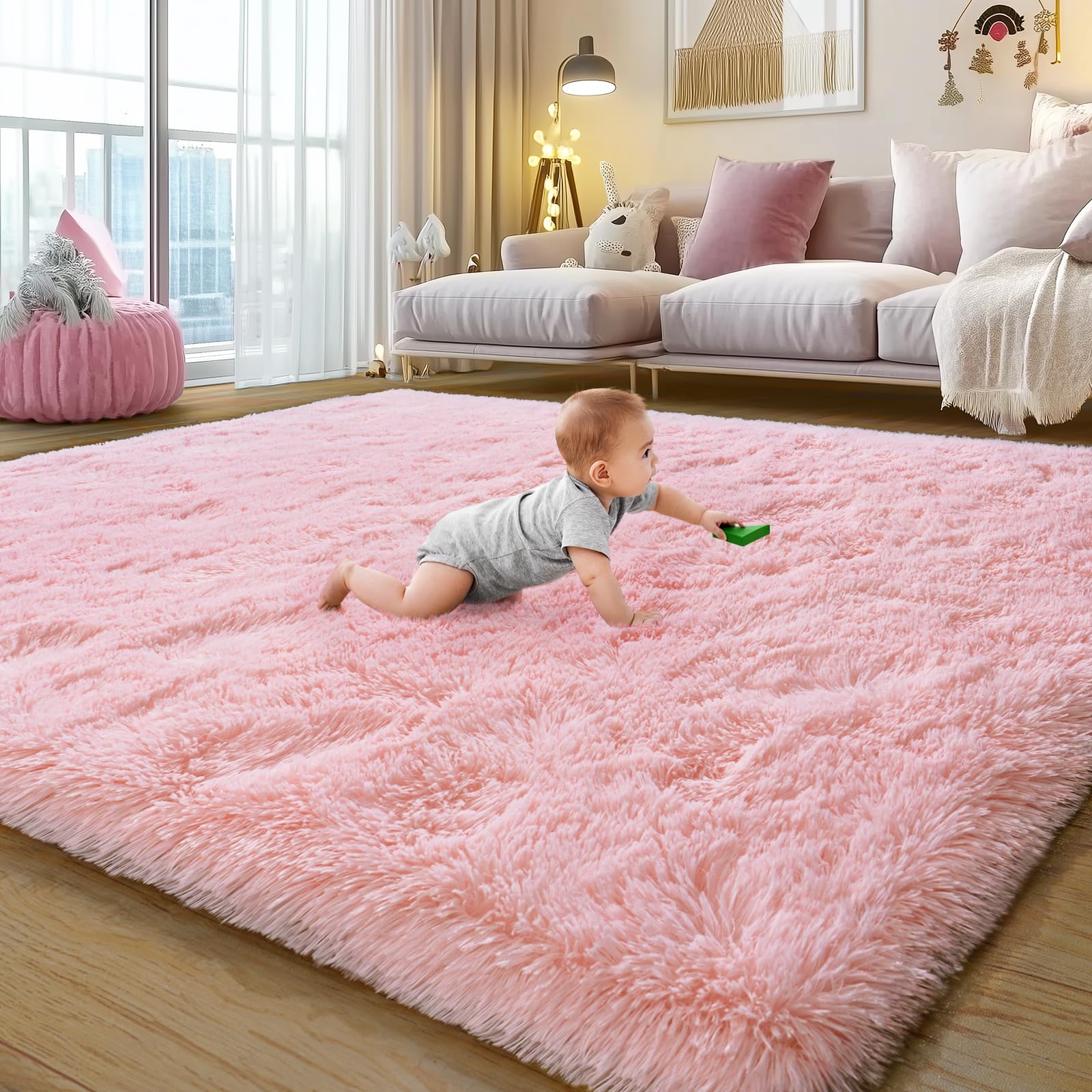 Ultra Soft Fluffy Pink Rugs for Bedroom 4x6 Feet, Fluffy Shag Area Rugs ...