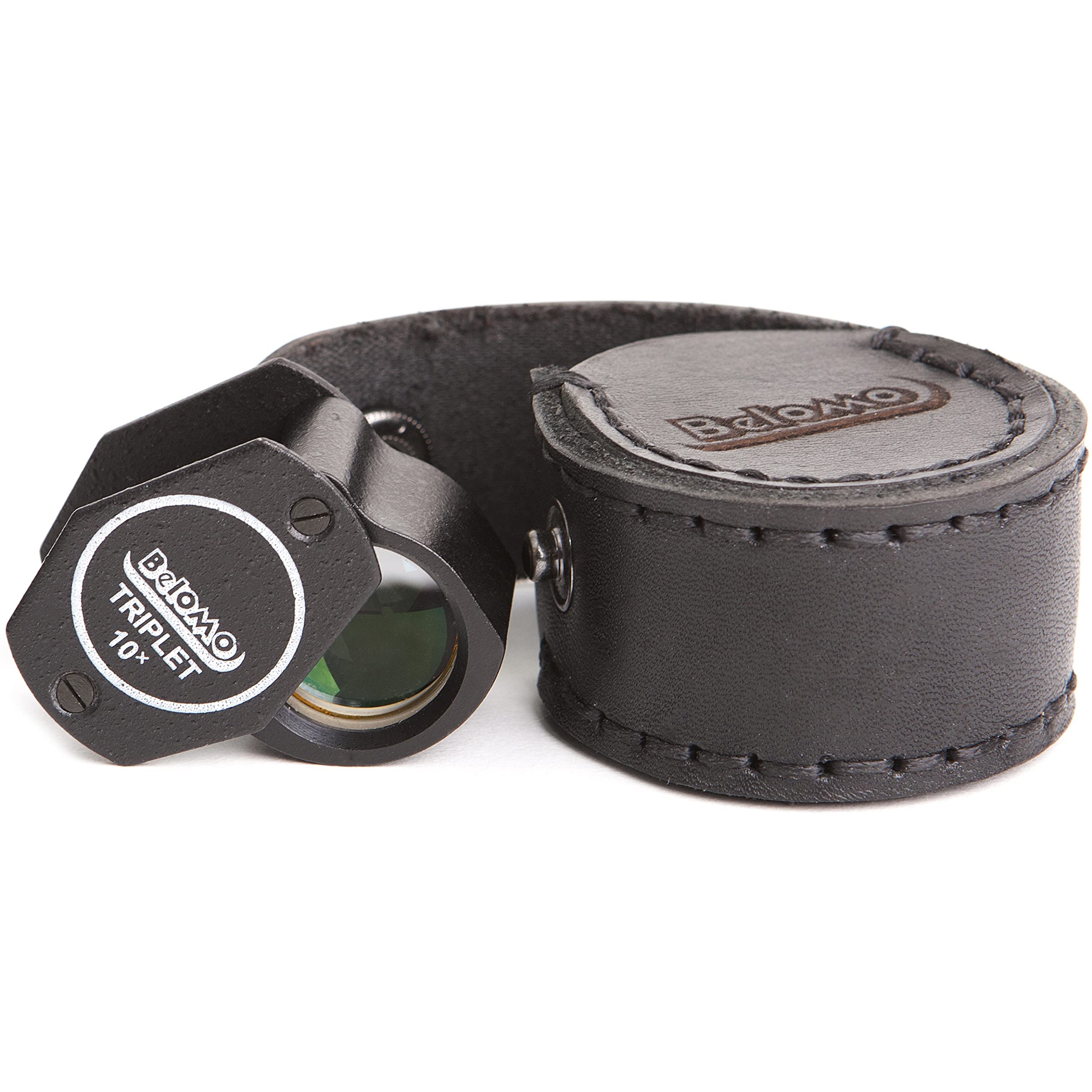 BelOMO Jewelers Loupe 10x Triplet Magnifier With LEATHER CASE. 21mm (.85") Folding Magnifier on ...
