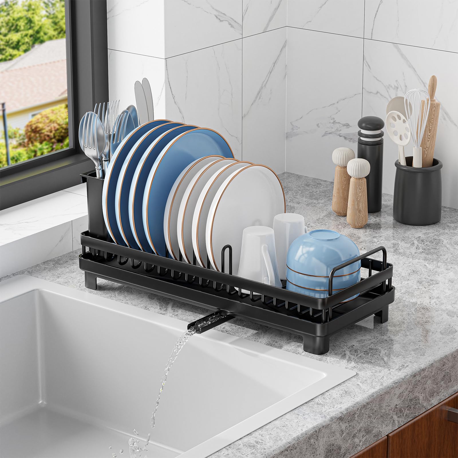 CHLORYARD Small Dish Drying Rack, Compact Sink Dish Drainer Plate Rack ...