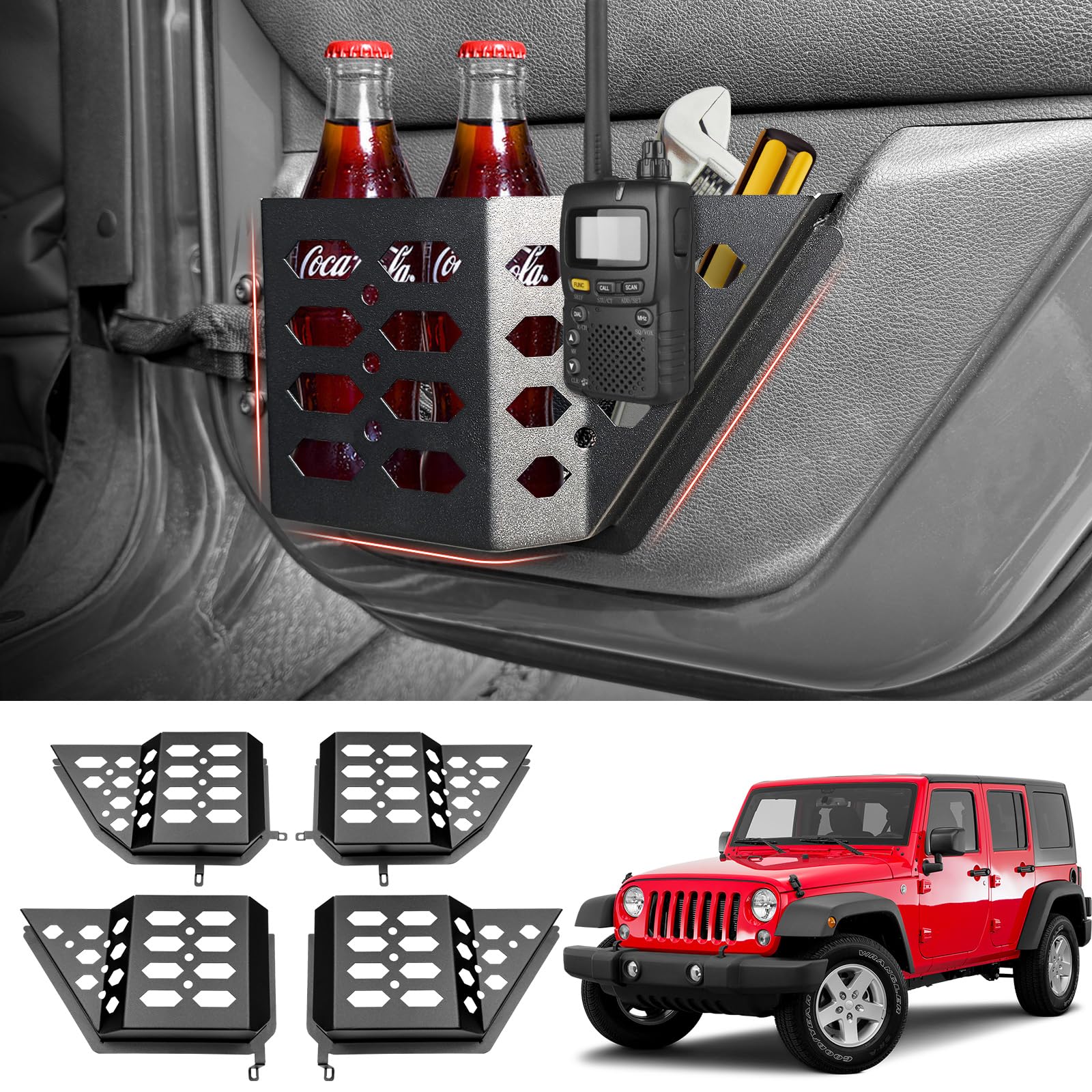 Utiiy Upgraded Metal Front Door Storage Box Pockets for 2007-2018 Jeep ...
