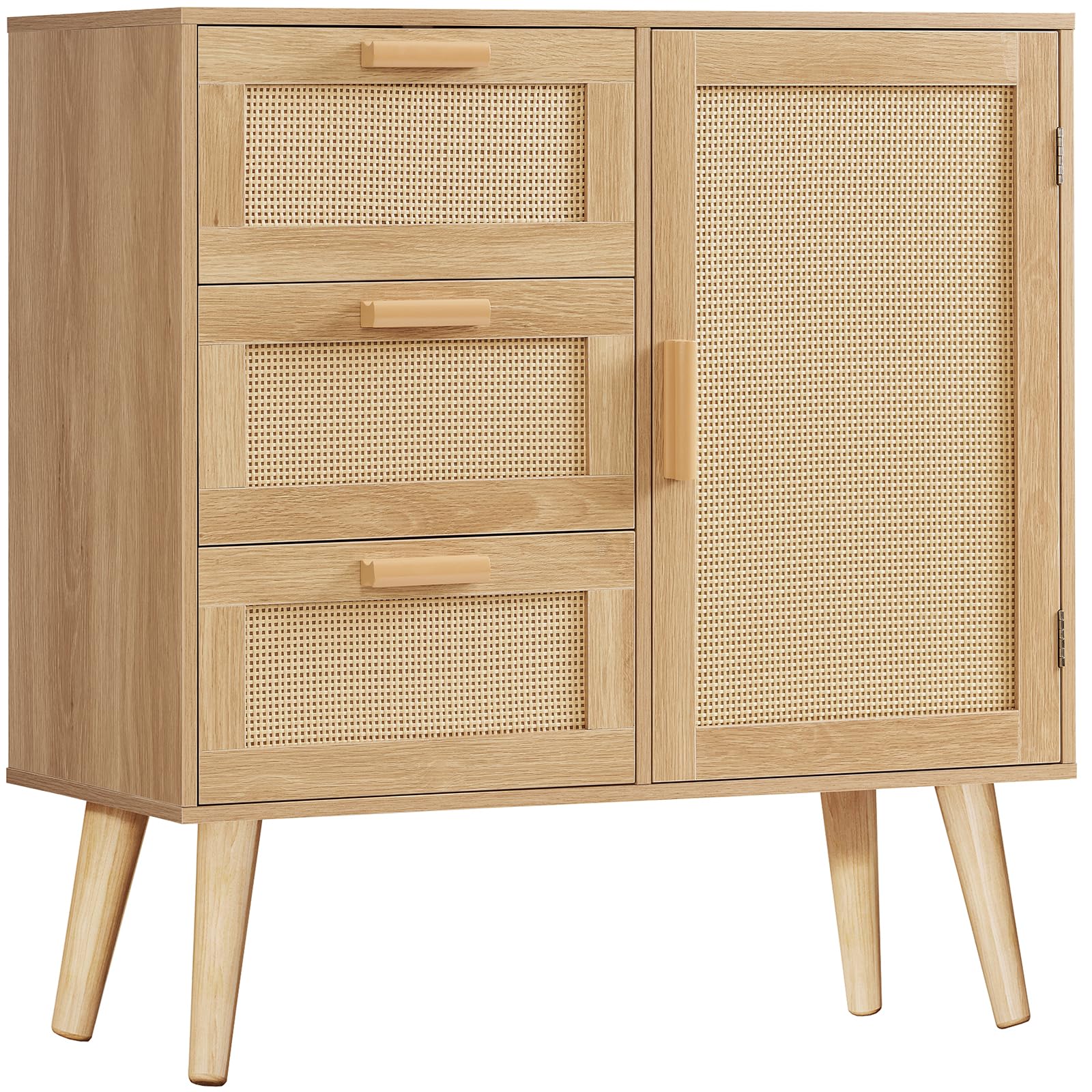 Iwell Storage Cabinet with 3 Drawers, Rattan Cabinet with Adjustable ...