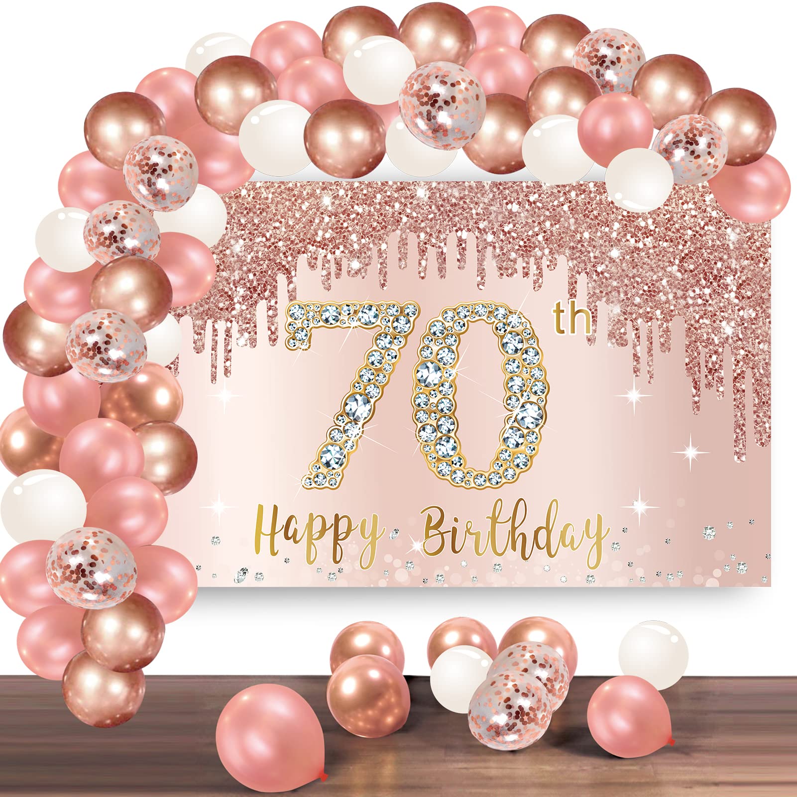 Happy 70th Birthday Banner Backdrop Decorations with Confetti Balloon ...