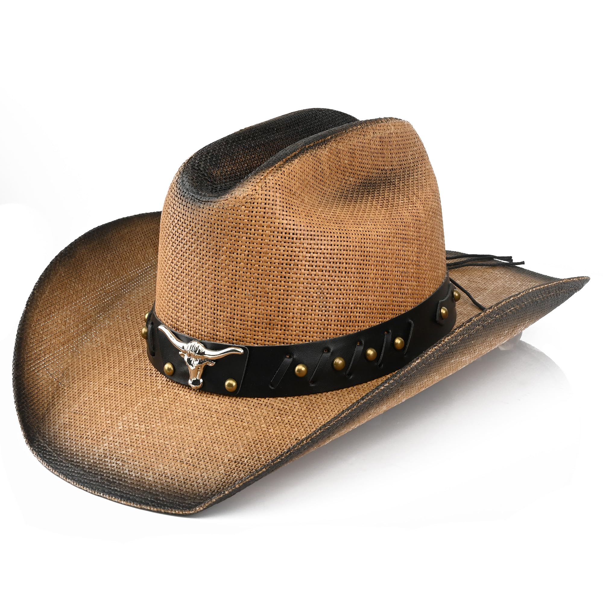 Retro Cowgirl Hats Western Straw hat,Mens Womens Cowboy Hat with Metal ...
