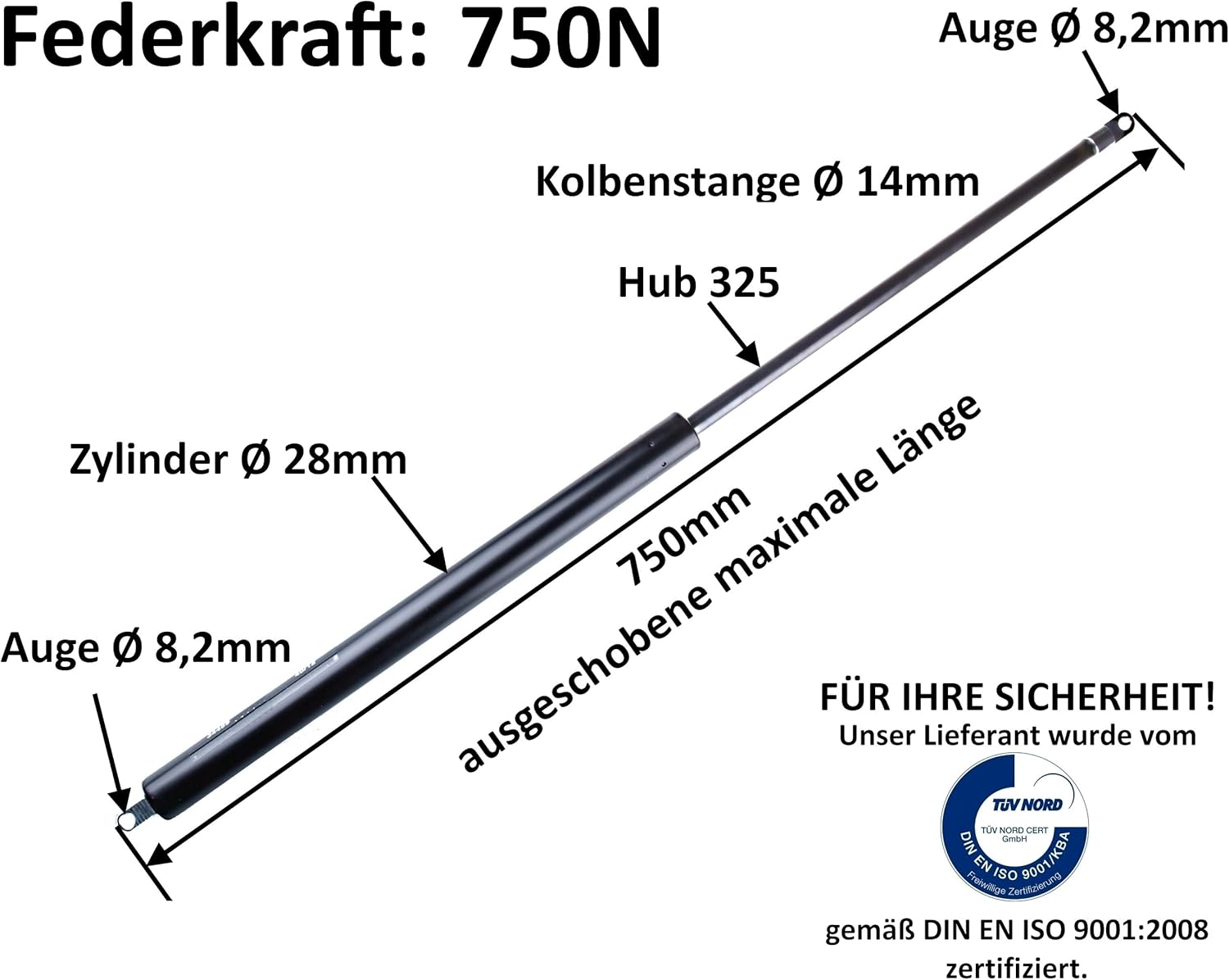 WAMO Gasdruckfedern/Gasdruckdämpfer 750N: Amazon.de: Auto