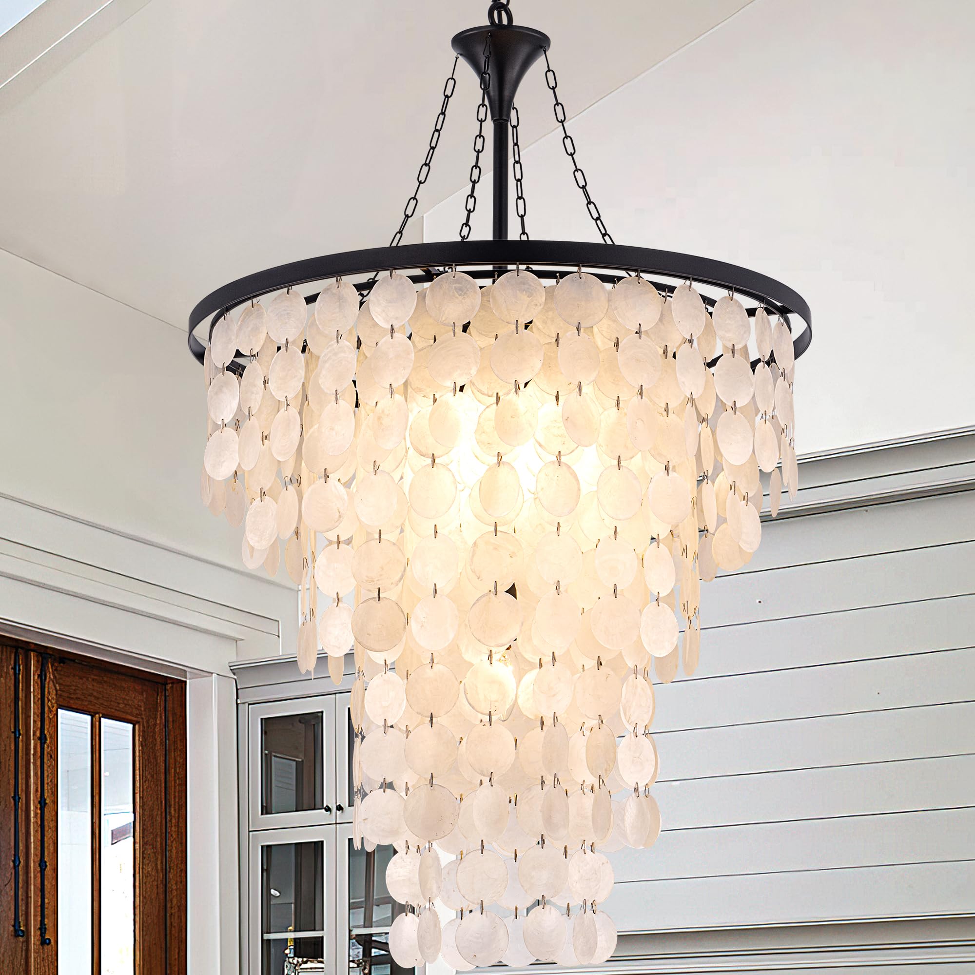 Wellmet Coastal Capiz Shell Chandelier, 7 Lights Beach Light Fixture ...