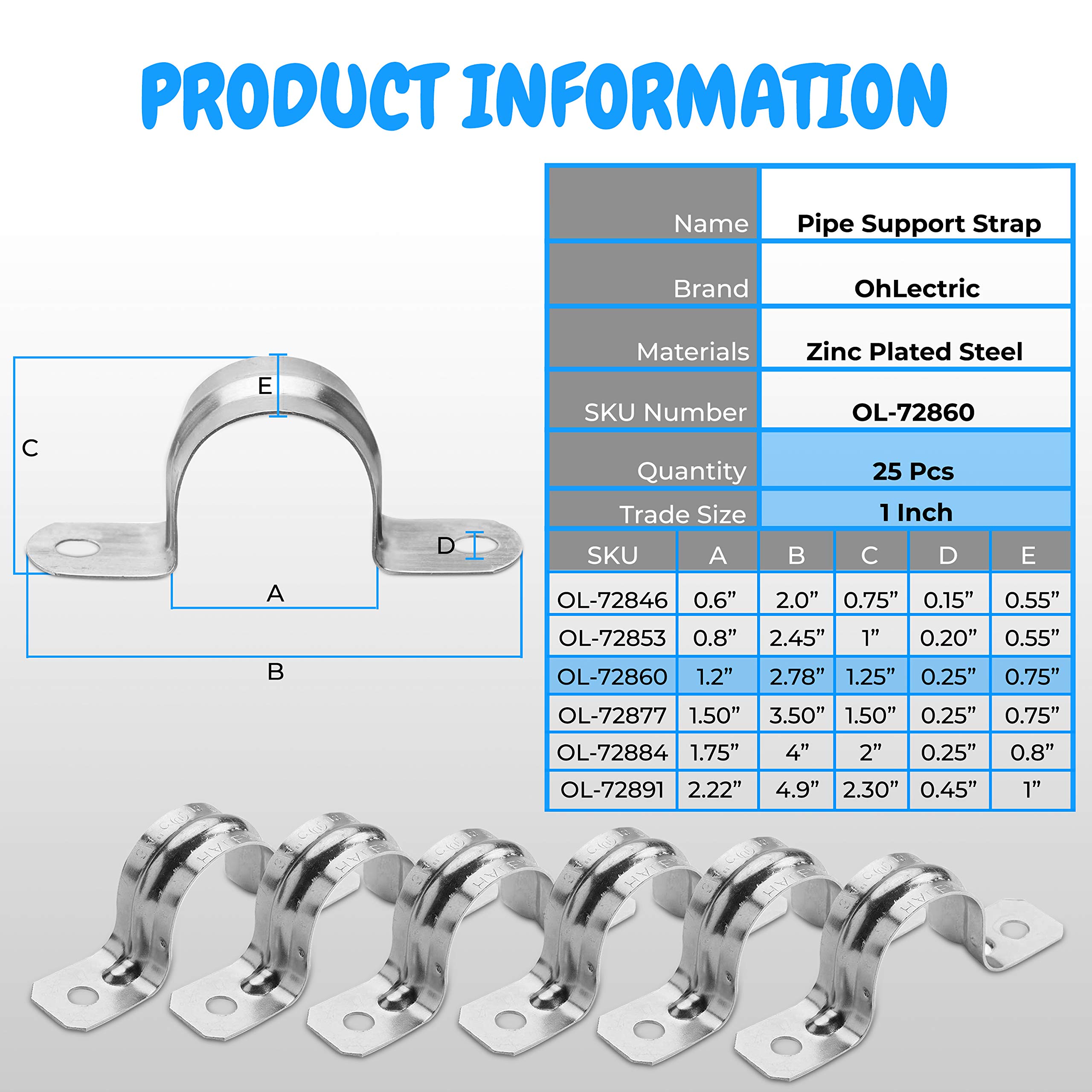 Mua OHLECTRIC Heavy Duty Pipe Strap (25 Pack - 1 Inch) Zinc Plated ...