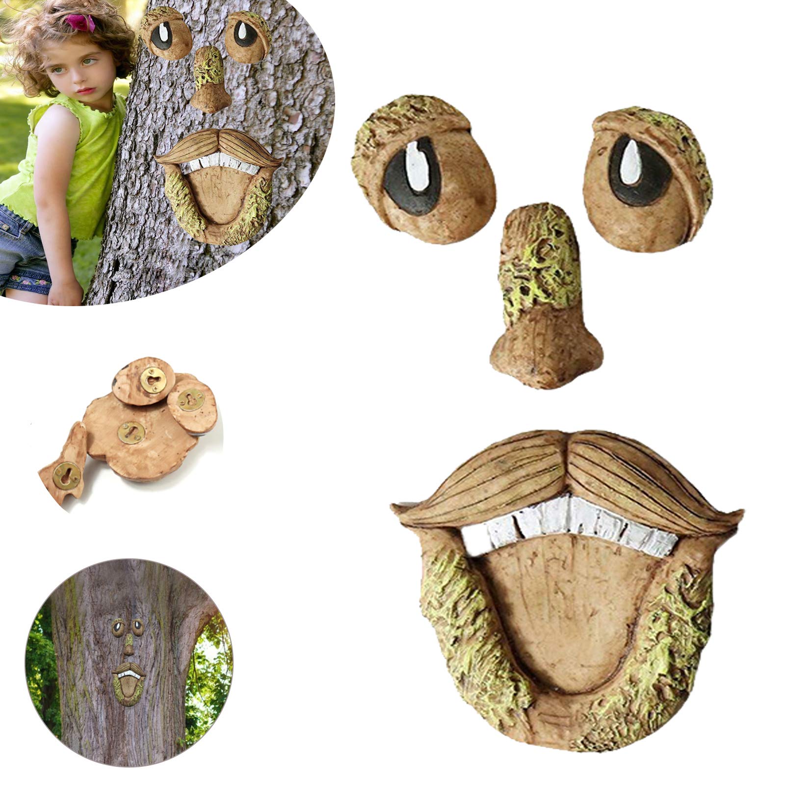 cdbz Old Man Tree Face Decor,Old Man Tree Hugger Bark Ghost Face Facial ...