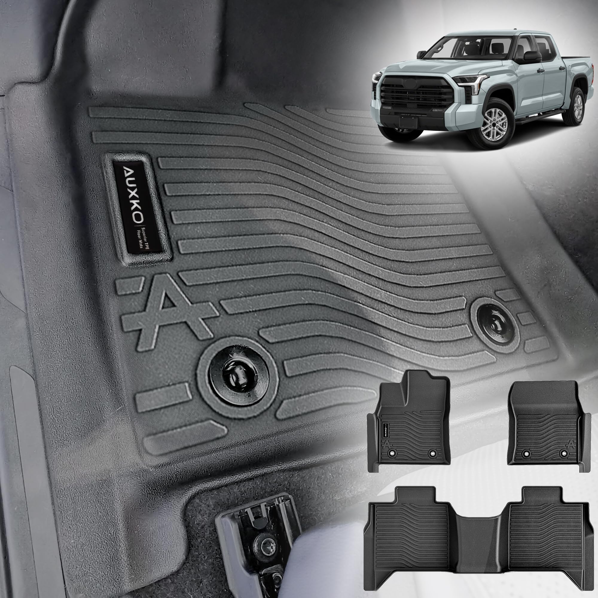 Auxko All Weather Floor Mats Fits for Toyota Tundra 2022 2023 2024 2025 CrewMax Cab(Include ...
