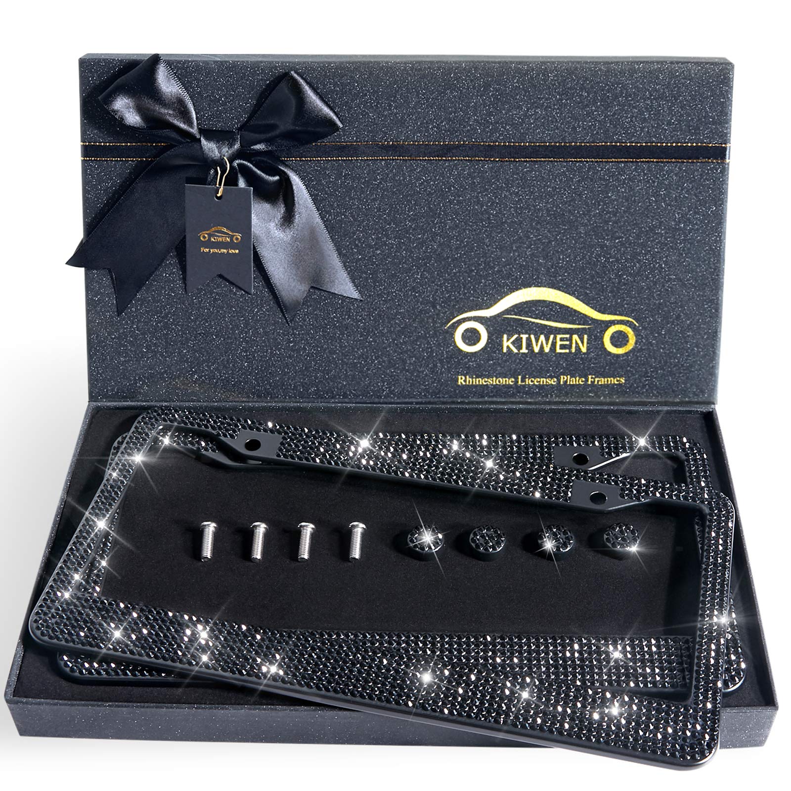 Bling License Plate Frames with High End Ribbon Gift Box,2 Pack ...