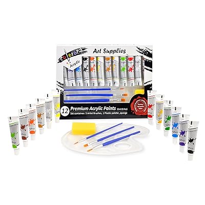 Vibrant Acrylic Paint Set - 12 Colors with Palette, Nepal | Ubuy