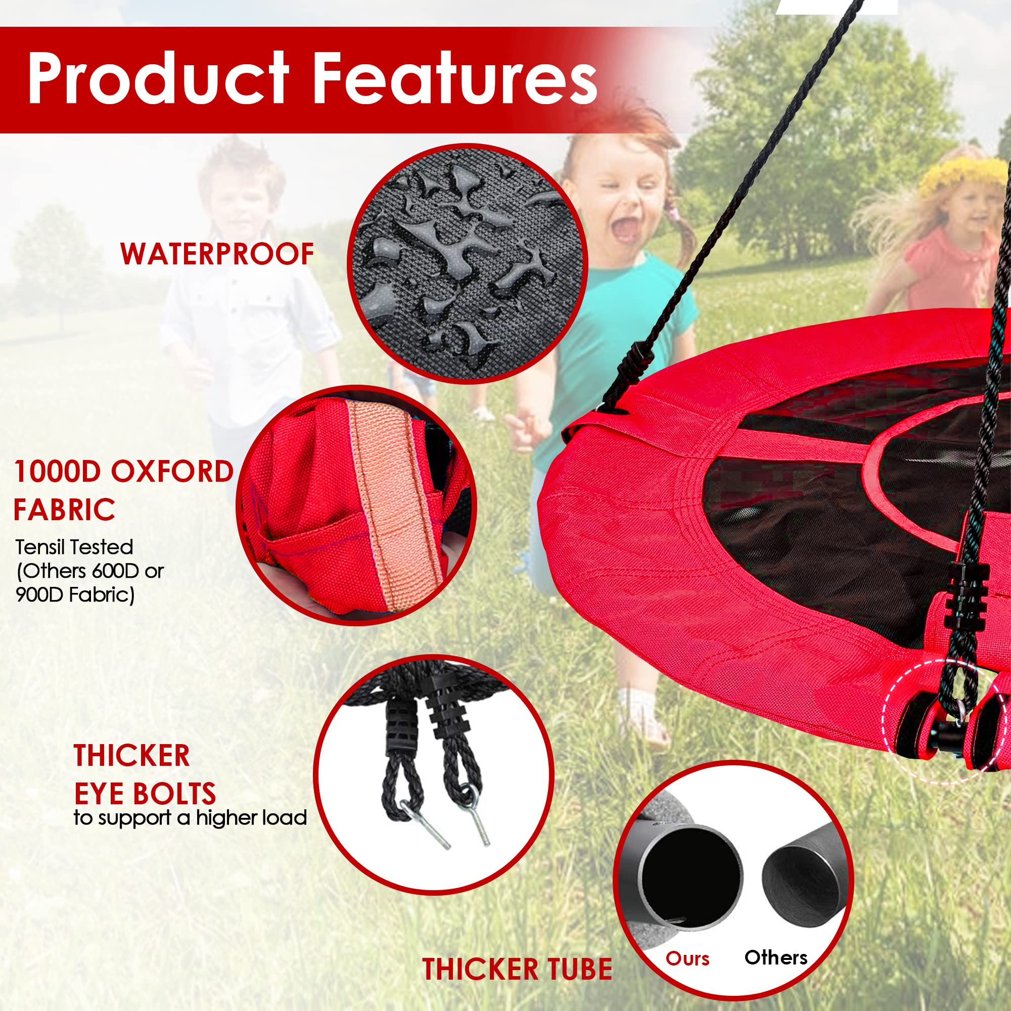 Mua Red Large 40 Inch Round Tree Swing & Swivel 1000D Weather Resistant ...
