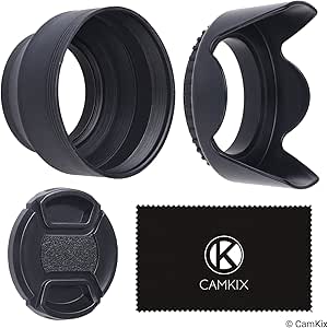 Set of 2 Camera Lens Hoods and 1 Lens Cap - Rubber (Collapsible ...