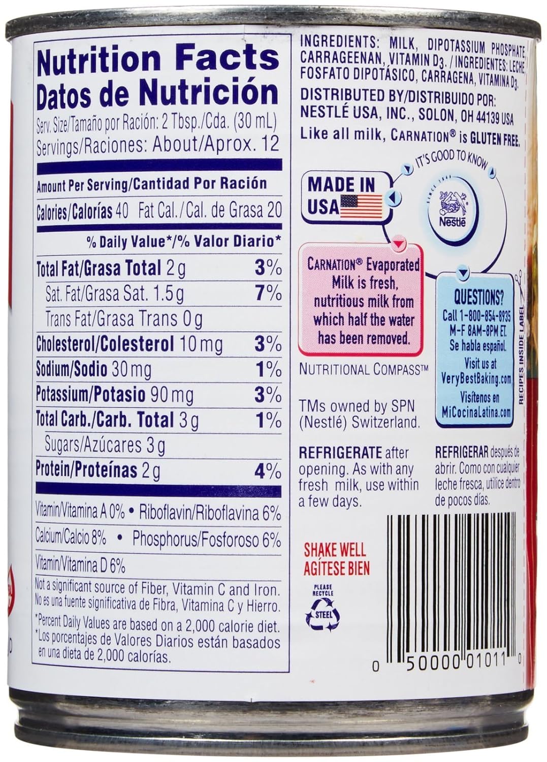 carnation evaporated milk nutrition facts