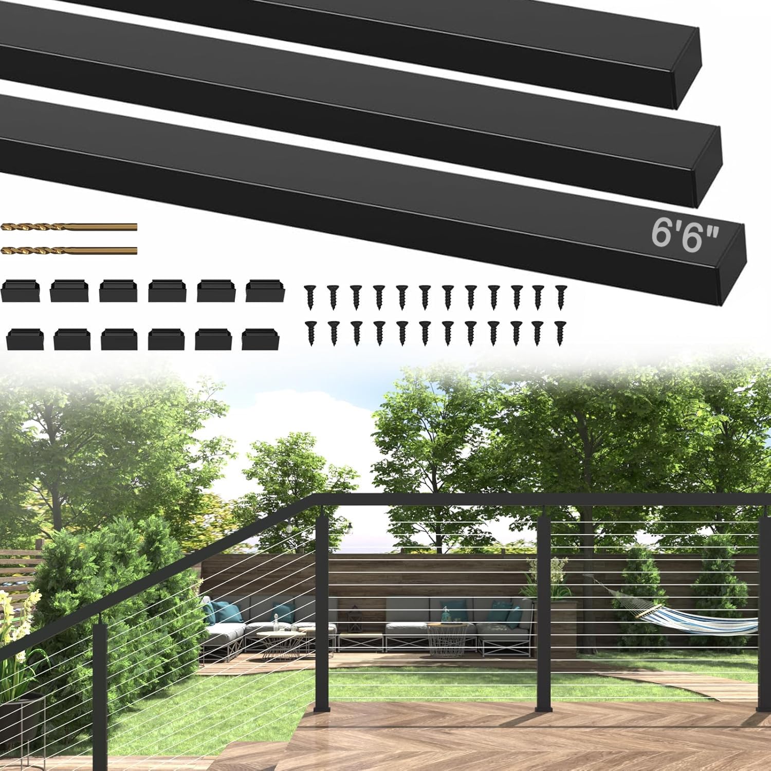 BBTEQEKN 6'6" Stainless Steel T304 Black Handrail, 3 Pack Rectangular ...