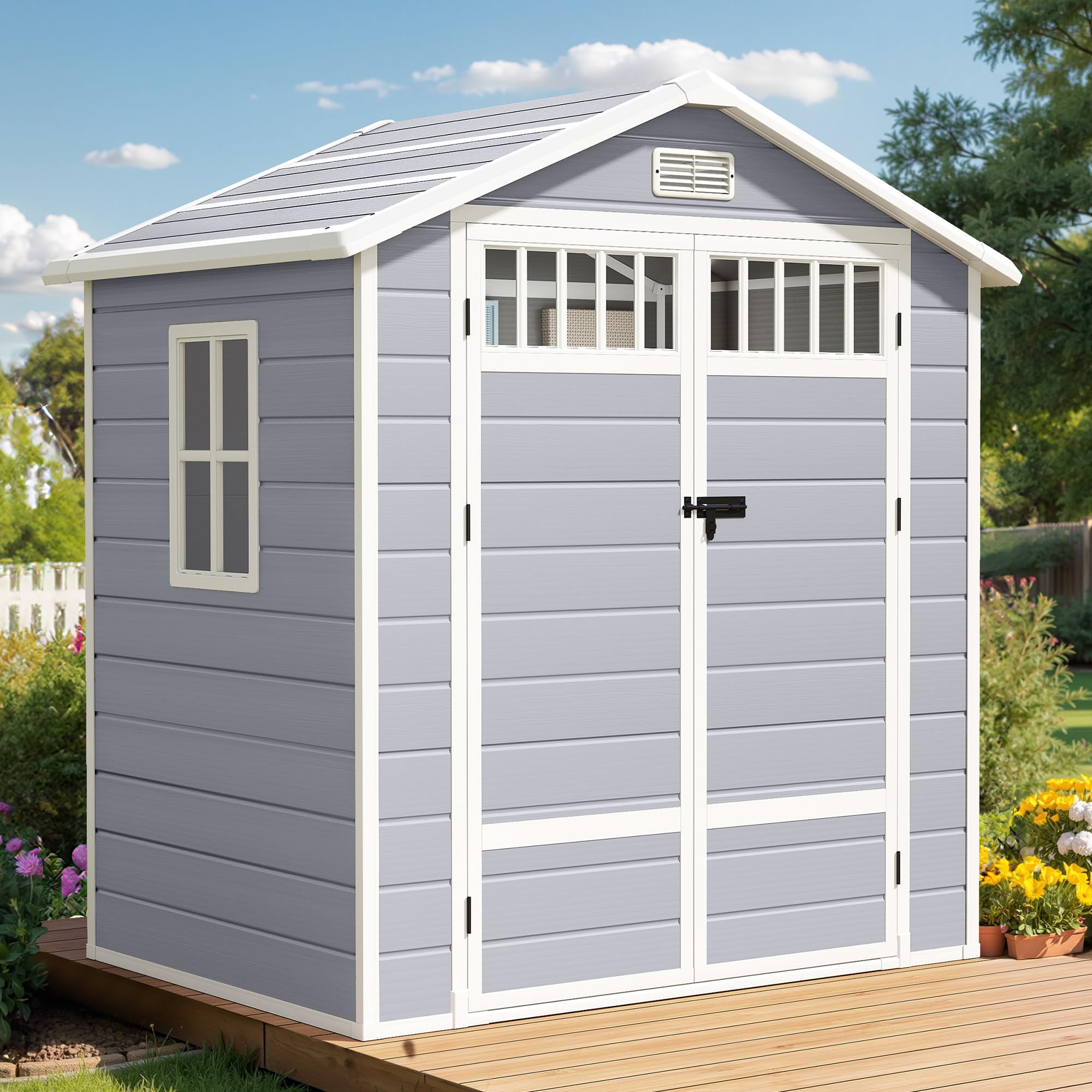 DWVO 6x4.4 FT Outdoor Storage Shed, All-Weather Resin Plastic Storage ...