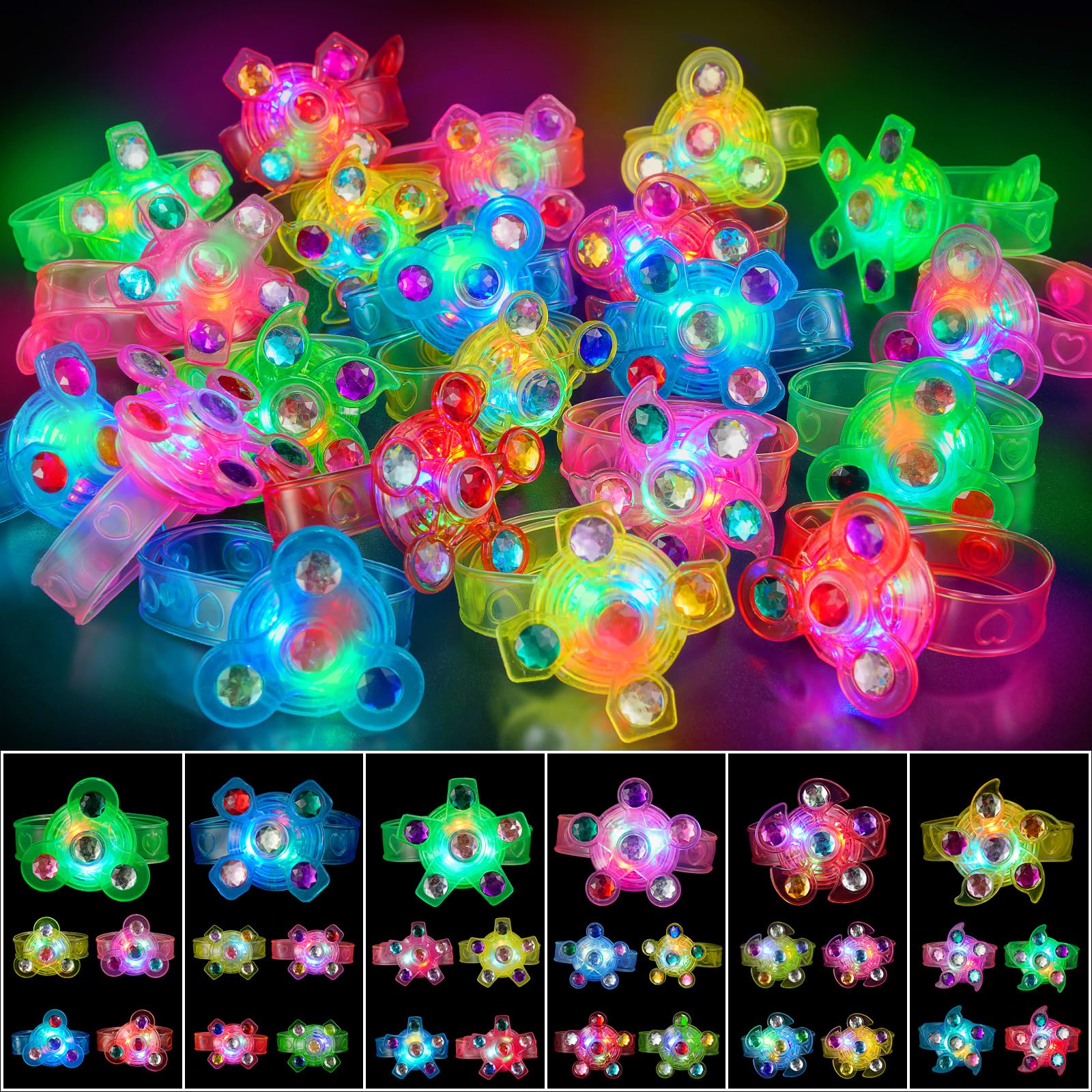 SHQDD 36PCS LED Light Up Fidget Spinner Bracelets, Glow in The Dark ...