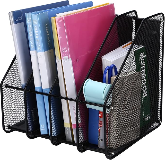 Amazon.com: DRROT Metal Desktop File Organizer, 4 Vertical Compartment ...