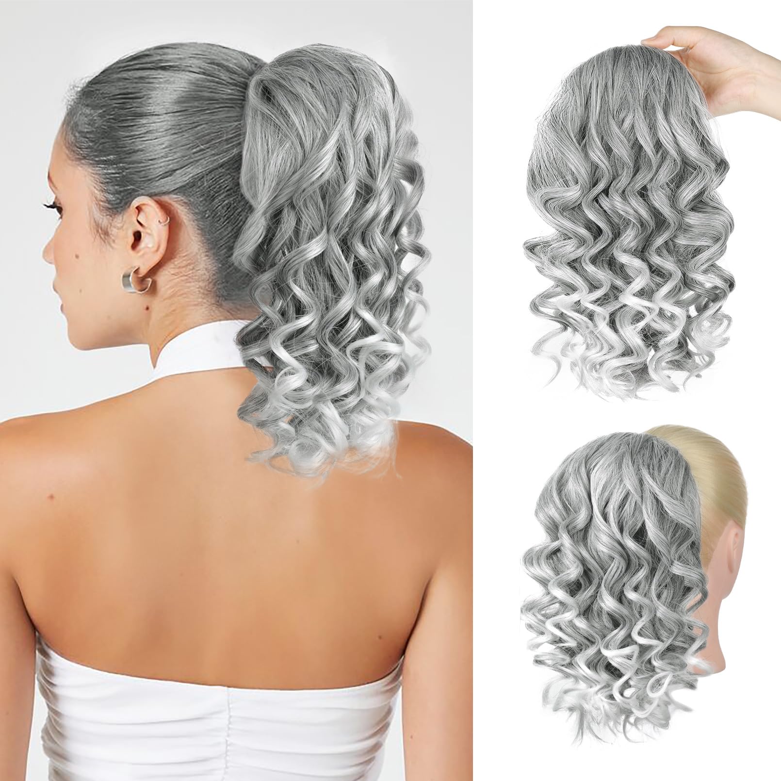 Behufun Ponytail Extension, Drawstring Ponytail 14" Short Curly Clip in ...