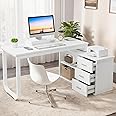 Amazon.com: MaverickFurni White Desk with Drawers, 55 Inch Long Home ...