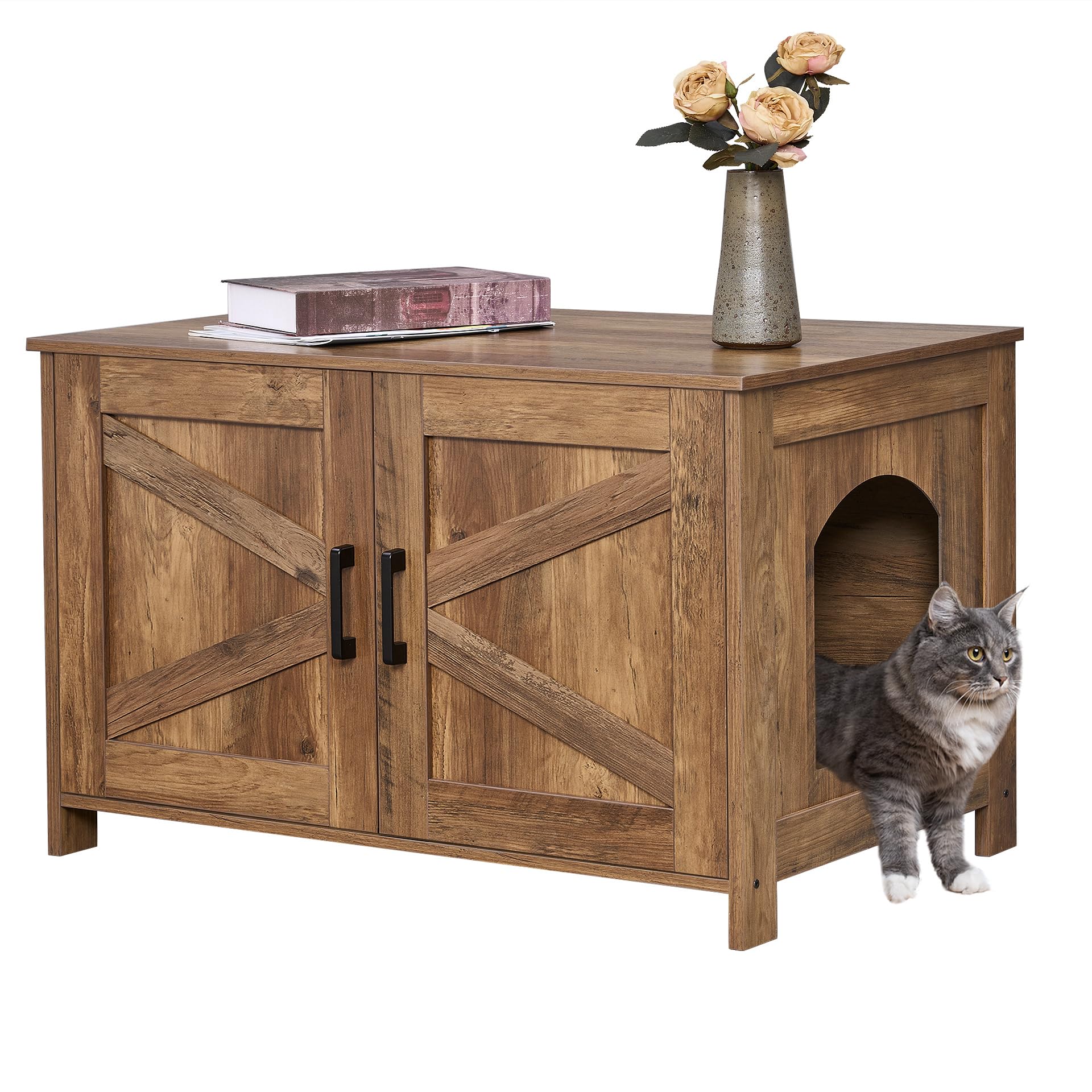 Homhedy Cat ter Box Enclosure,Litter Box Furniture Hidden with Barn ...