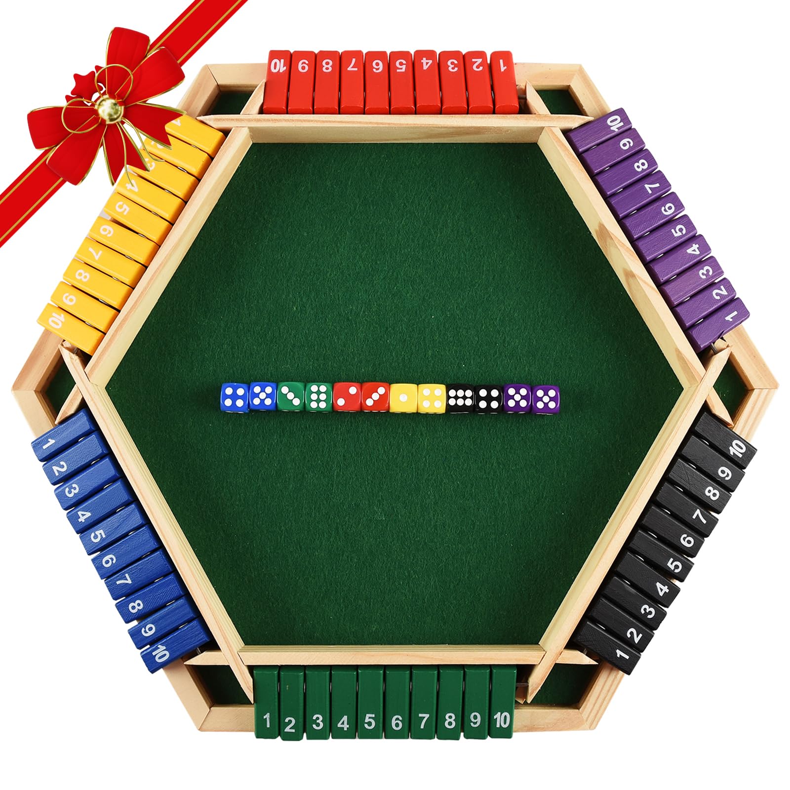 ALANGDUO Shut The Box Game with 12 Dice, 2-6 Player Shut The Box Table ...