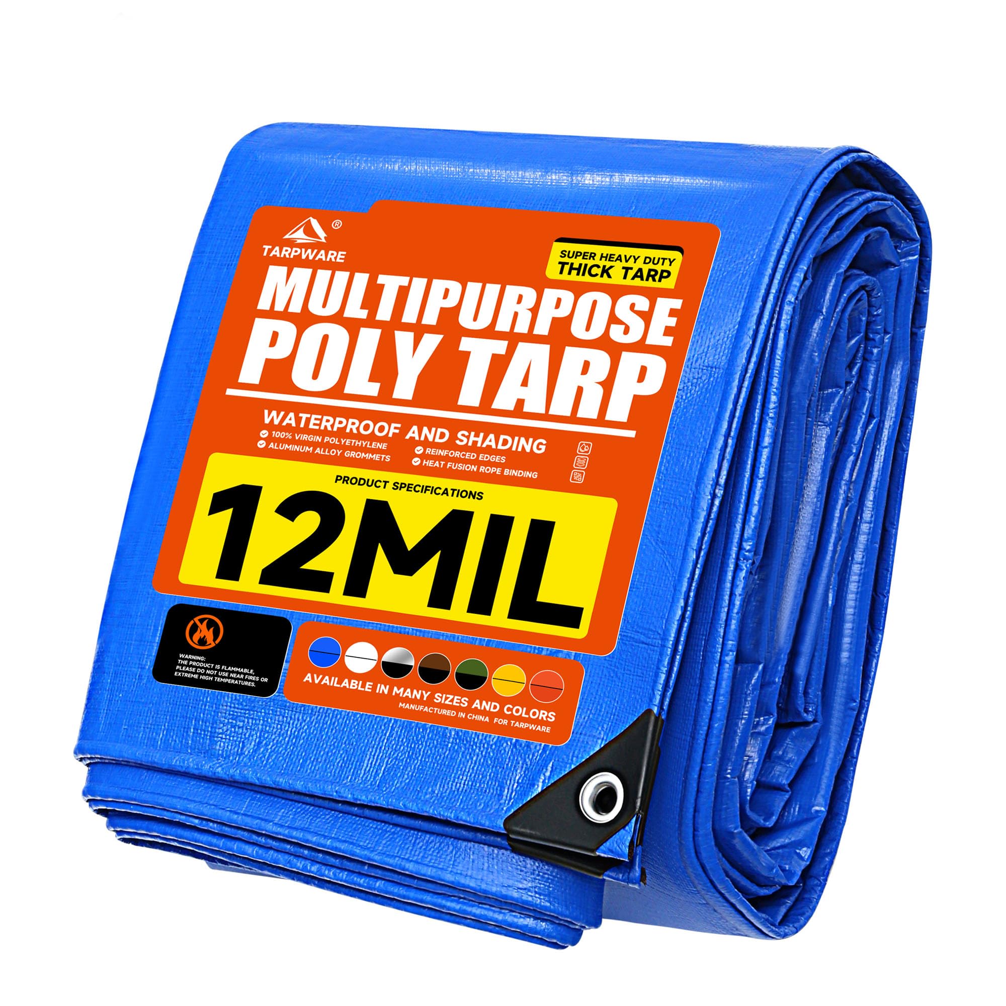 Tarpware 12Mil 18'x24' Blue Tarp Heavy Duty Waterproof Durable Poly ...