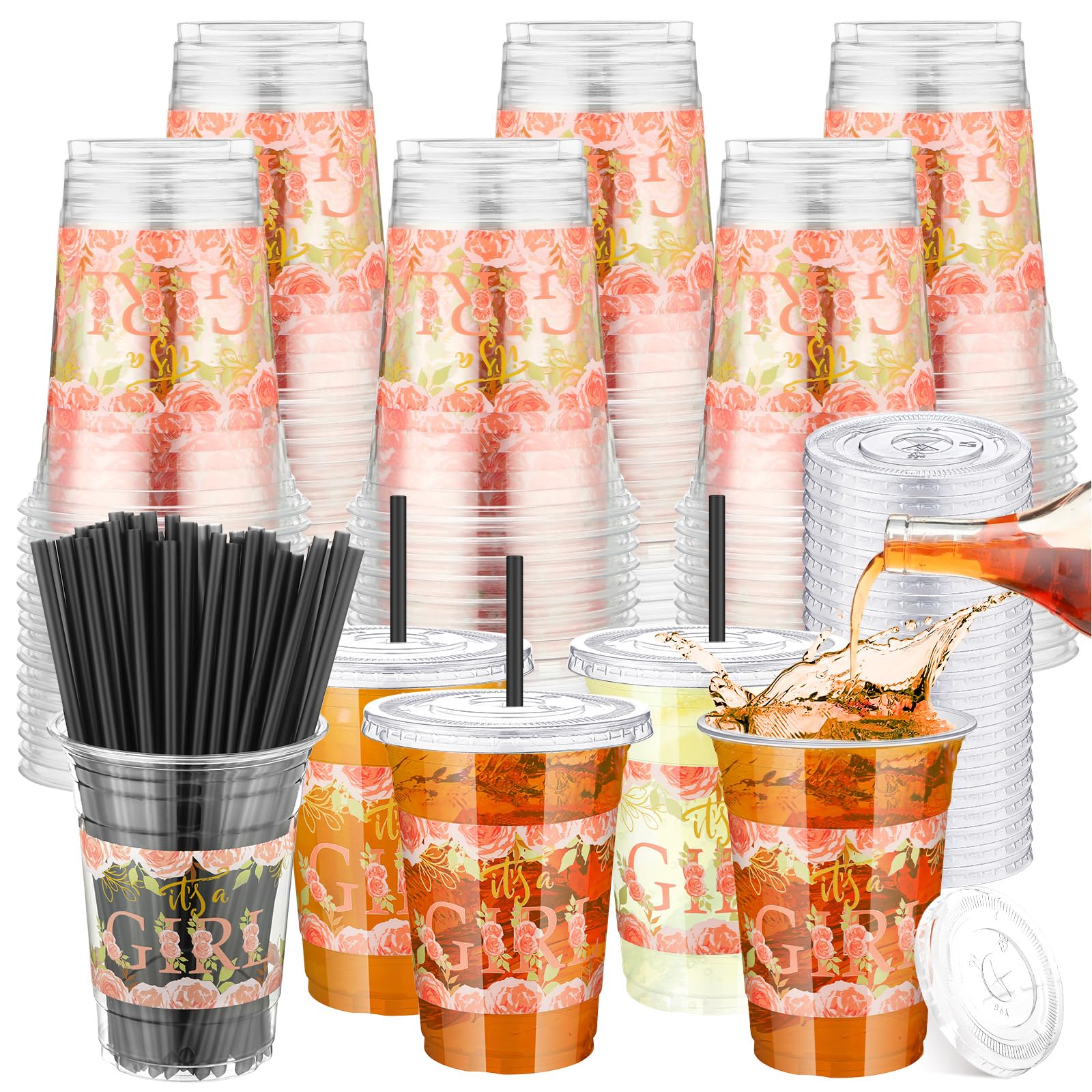 Funnymoom 50 Pcs Eucalyptus Baby Shower Cups 16 oz Disposable Cups with ...