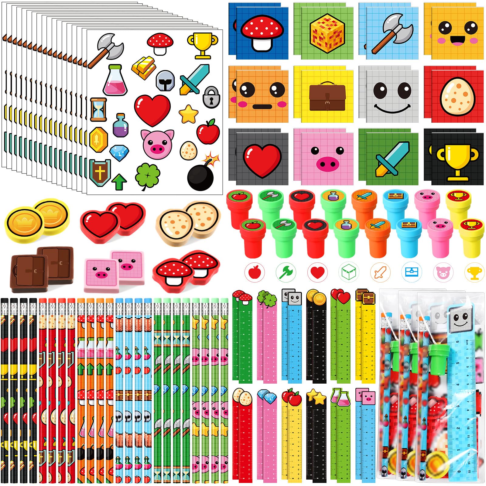 Chrisfall 168 Pcs Pixel Party Favor Pixel Party Supplies Pixelated ...