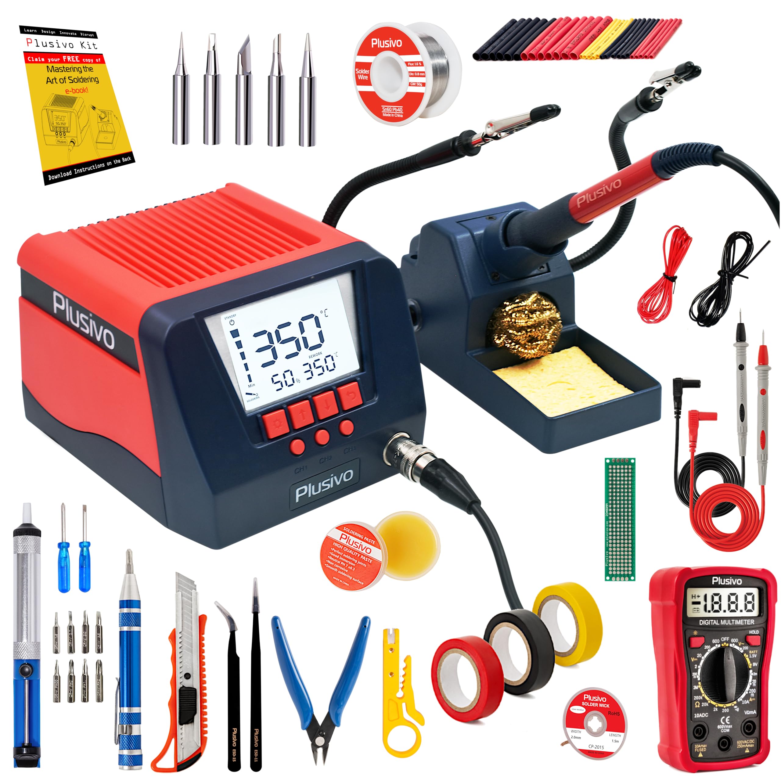 Soldering Iron and Rework Station Kit 90 W with Wide Digital Display ...