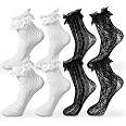 Amazon.com: Tucnoeu 4 Pairs lace ruffle socks Lace Socks for Women ...