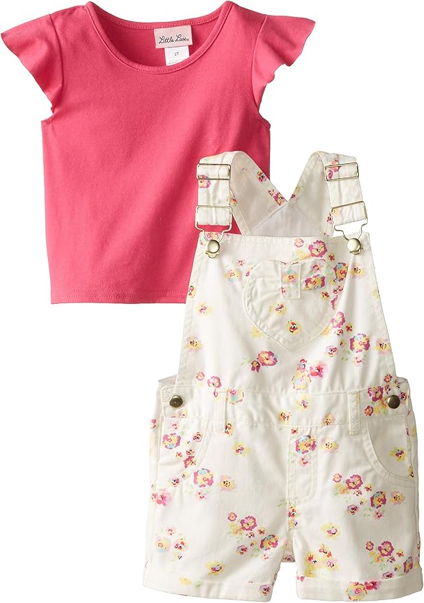 Amazon.com: Little Lass Little Girls' Floral Printed Shortall, Ivory ...